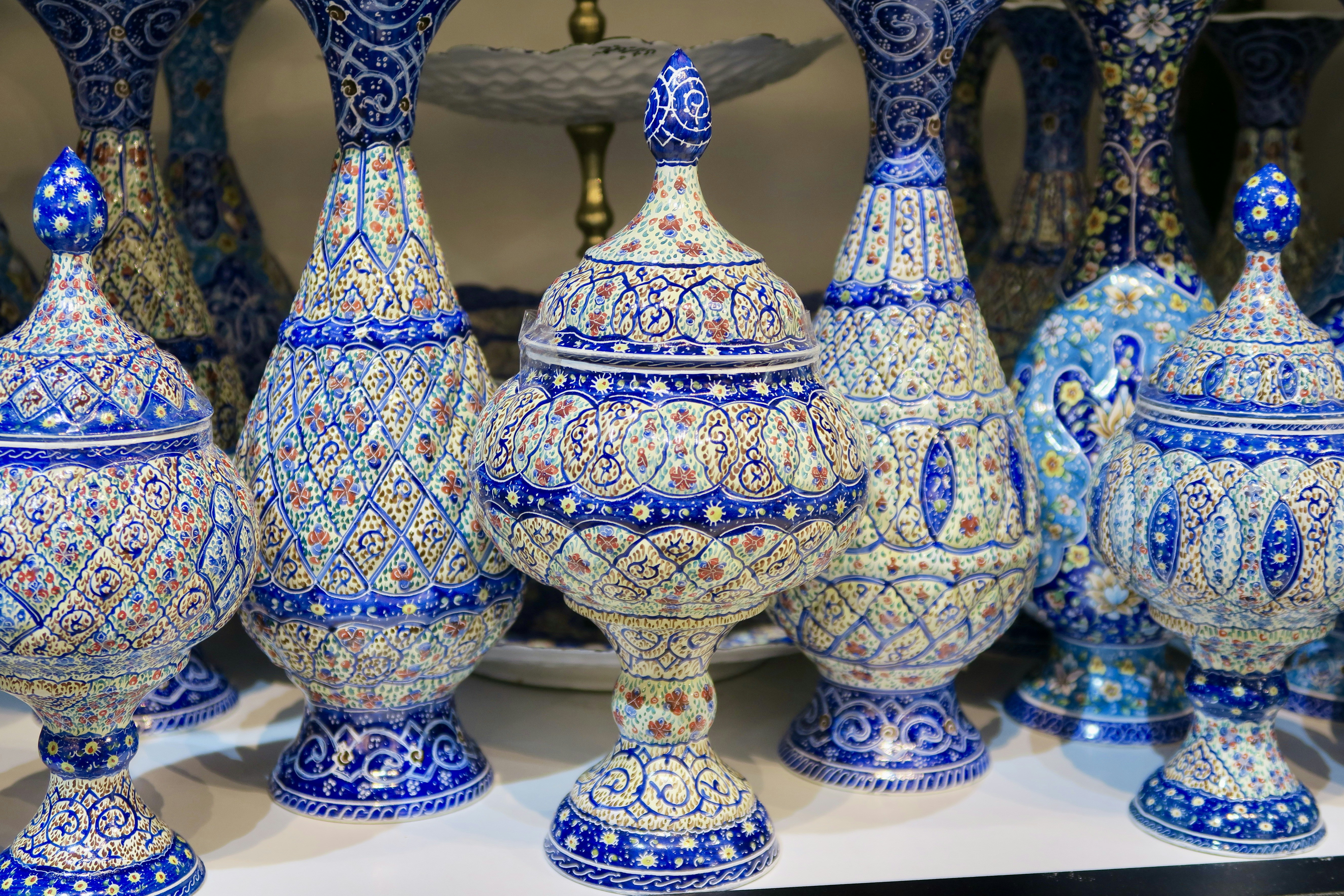 Ornate Blue-White Ceramic Vessels: A Gallery of Intricate Patterns