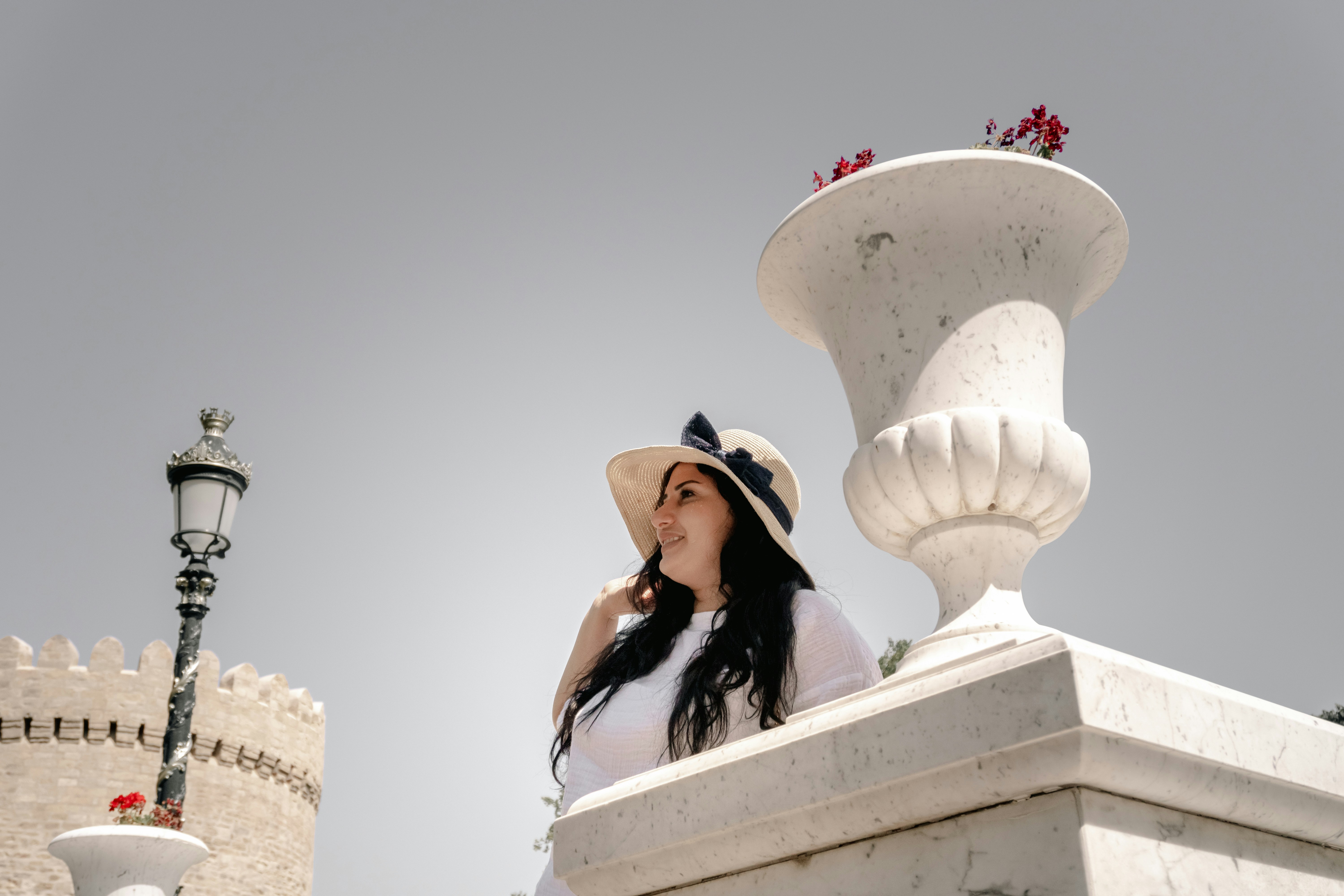 A Serene Portrait on Stone Balcony