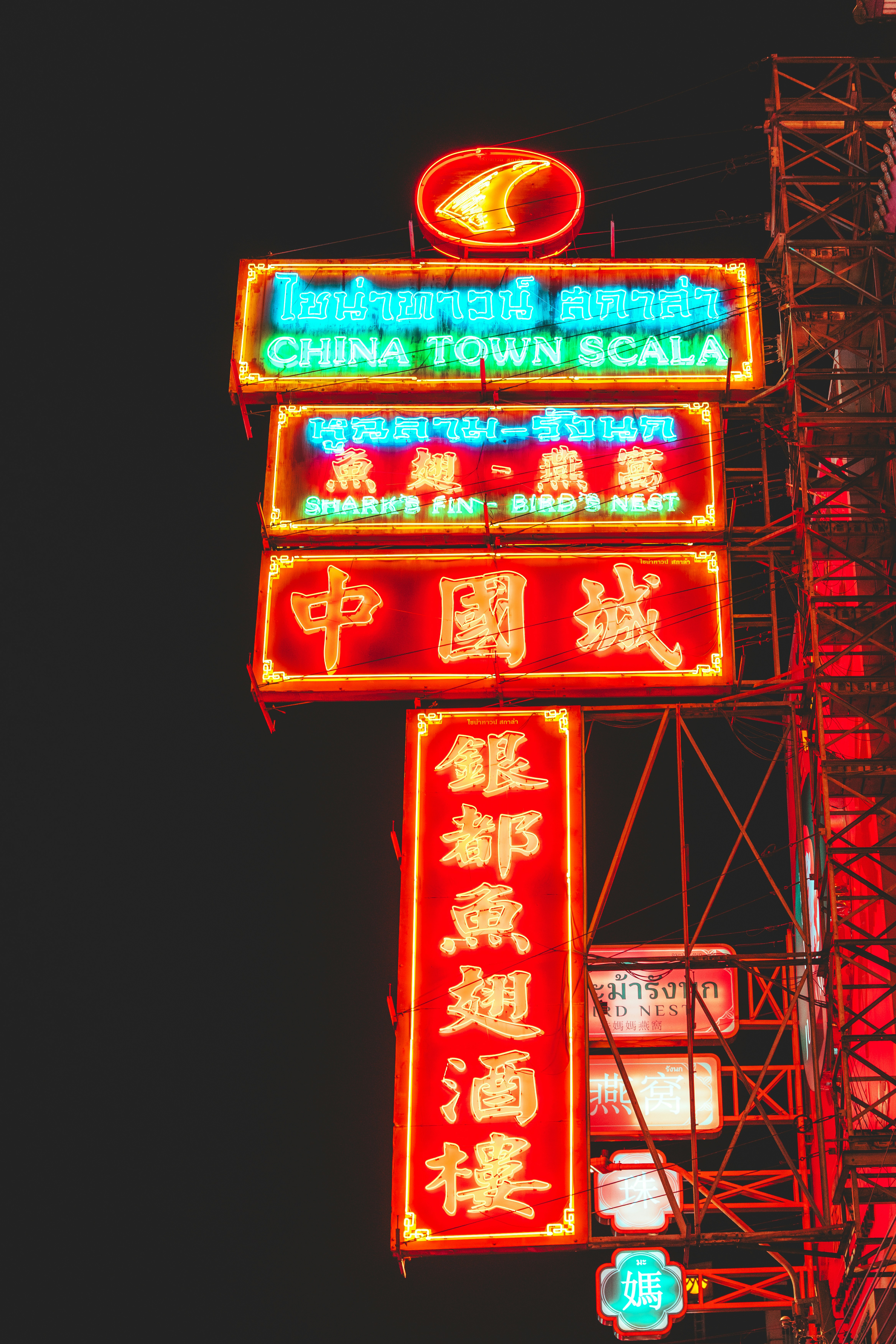 Neon Signage in Red-Light Night: China Town Scala