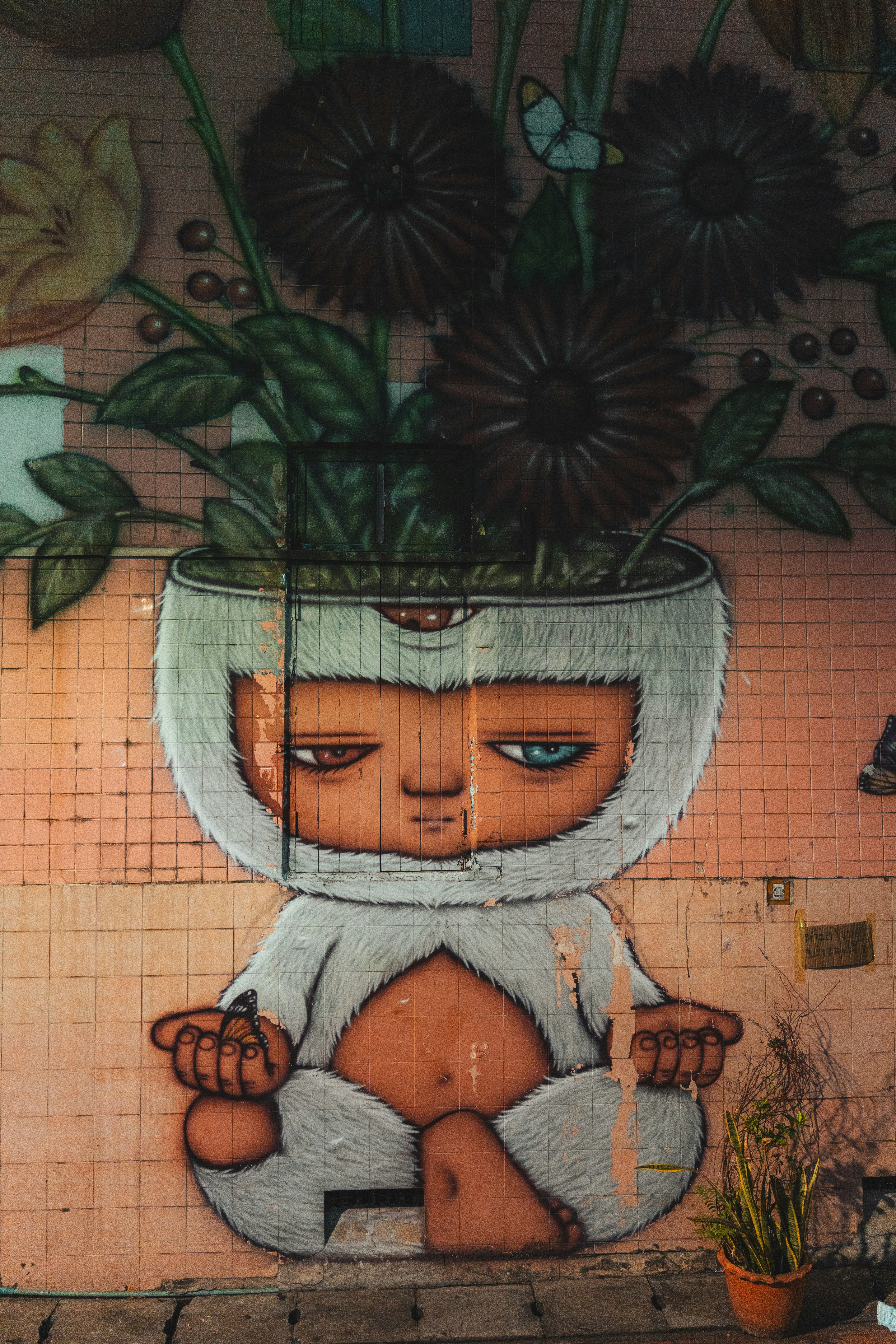 Ceramic Matryoshka: A Graffiti Child with a Pot of Sunflowers