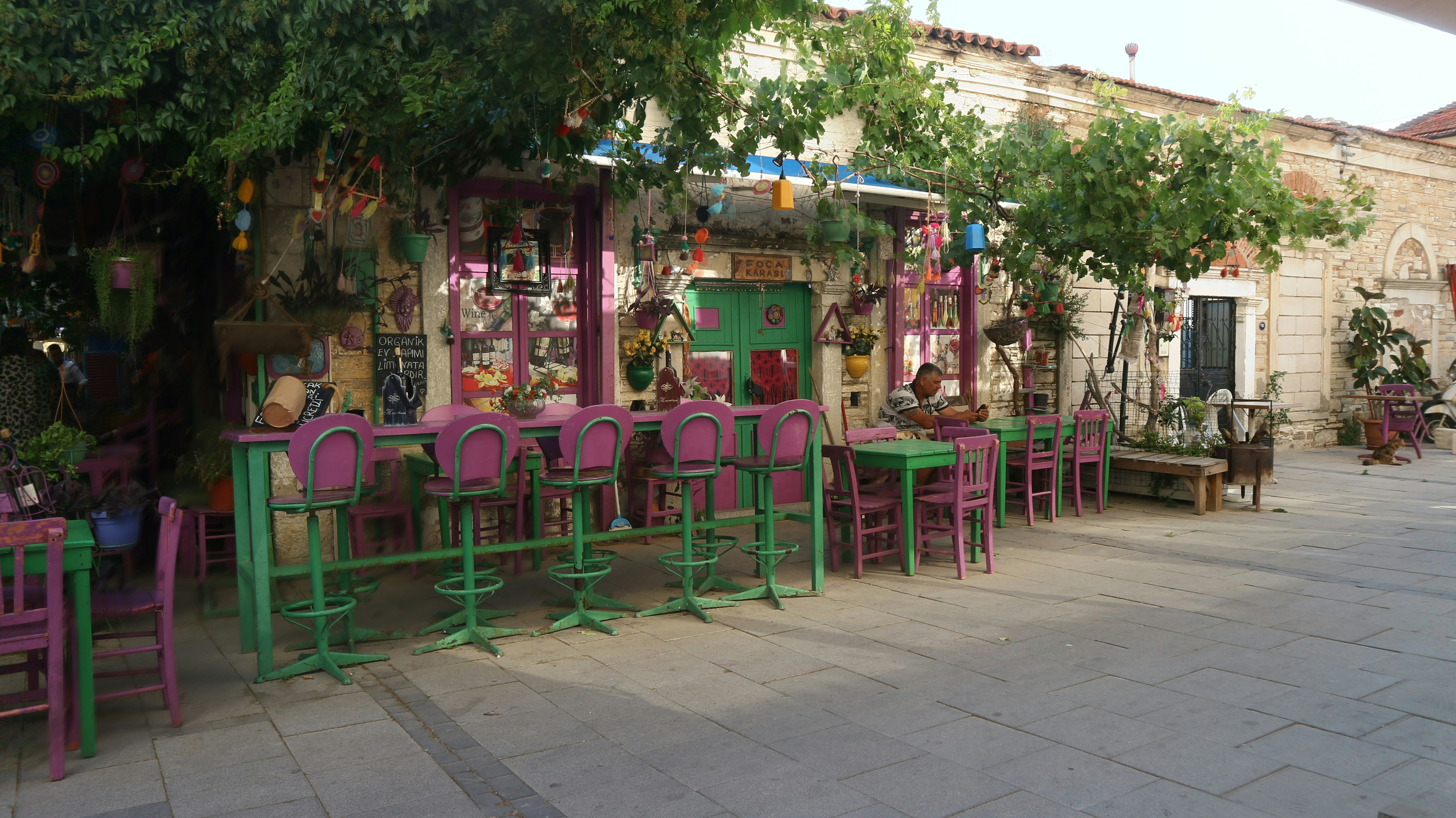 Colorful Courtyard Café Lines and Stone Street
