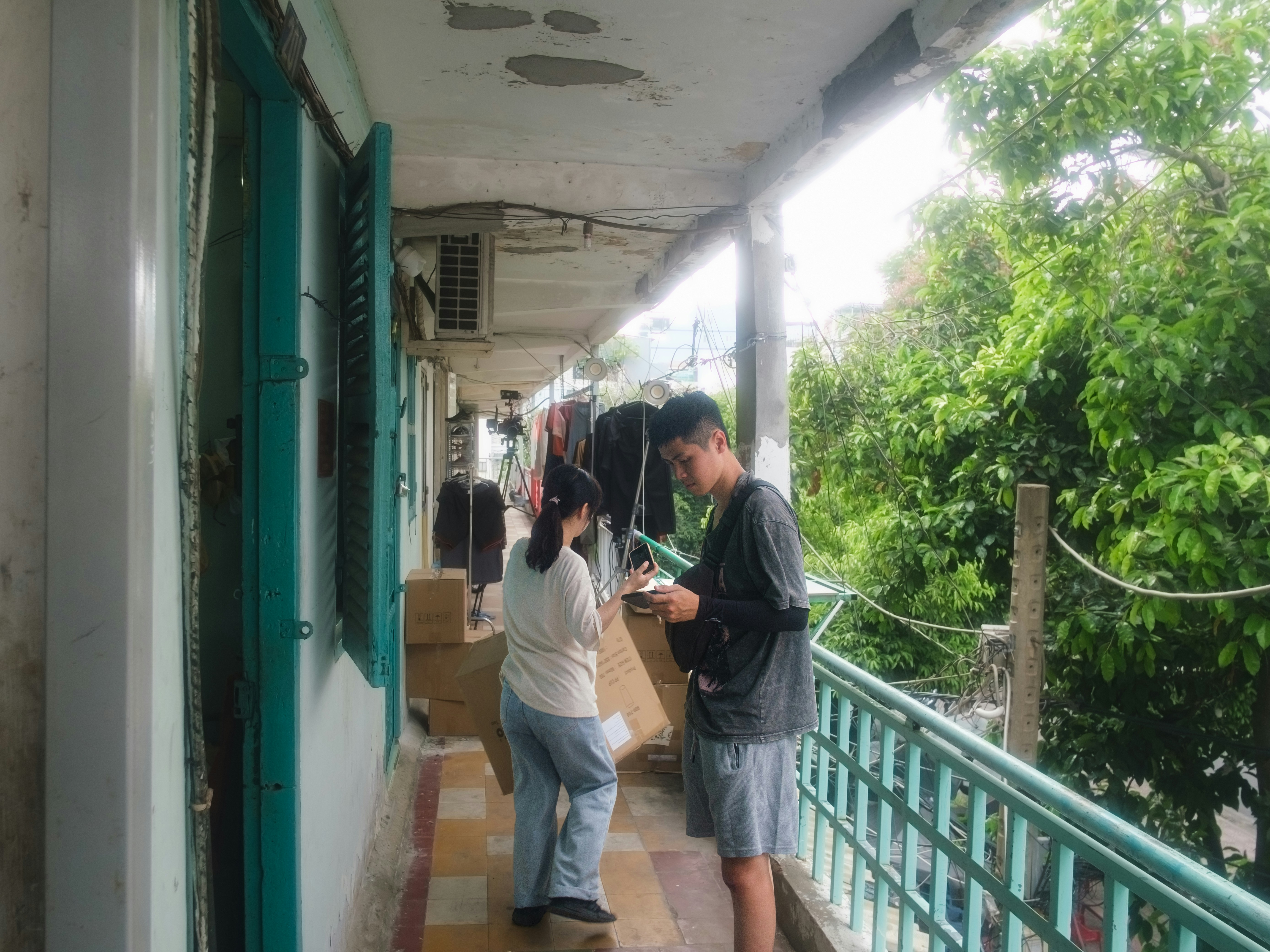 Hands-On Morning on a Narrow Balcony