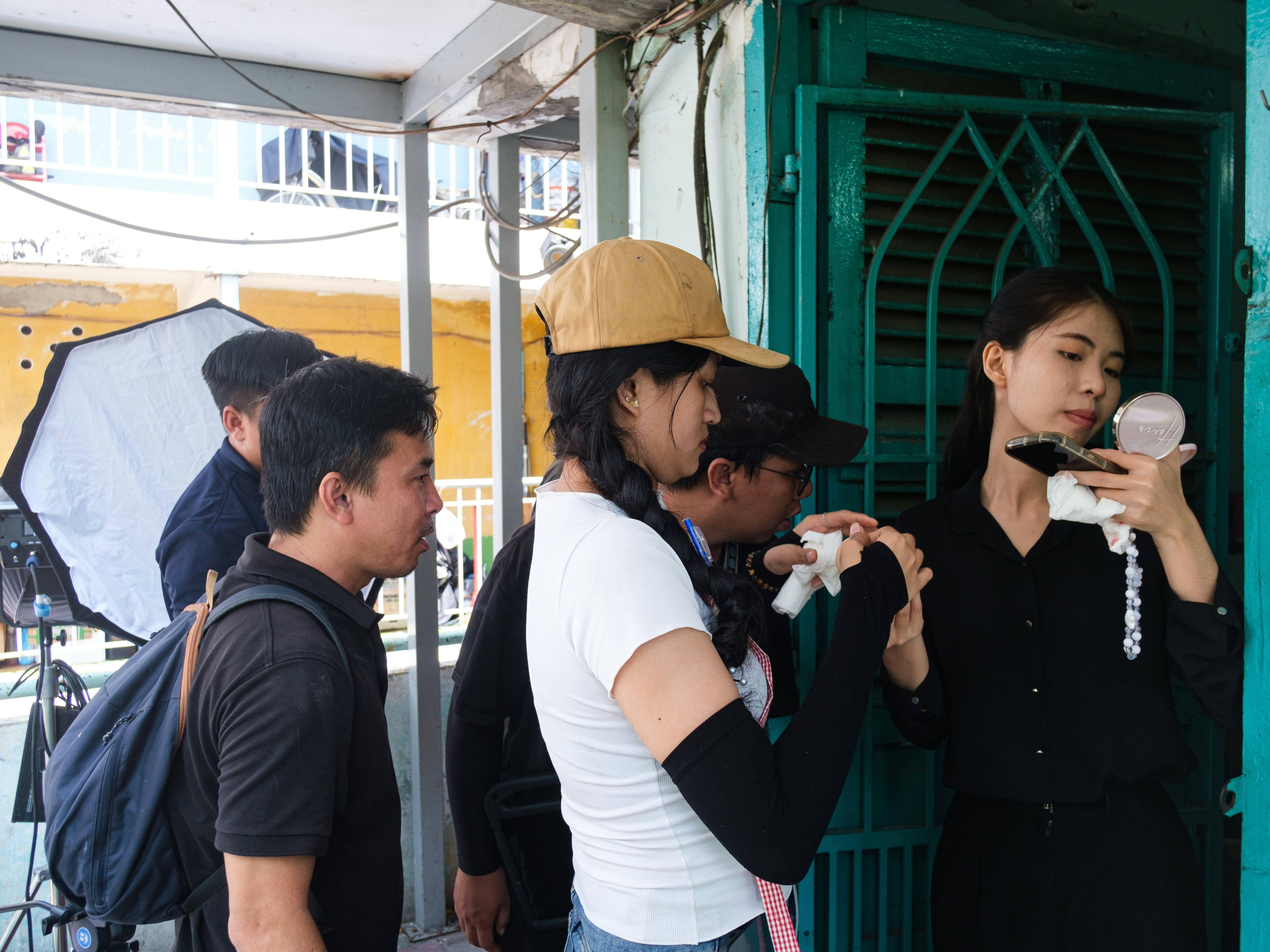 Makeup Prep Behind the Scenes at a Busy Outdoor Shoot