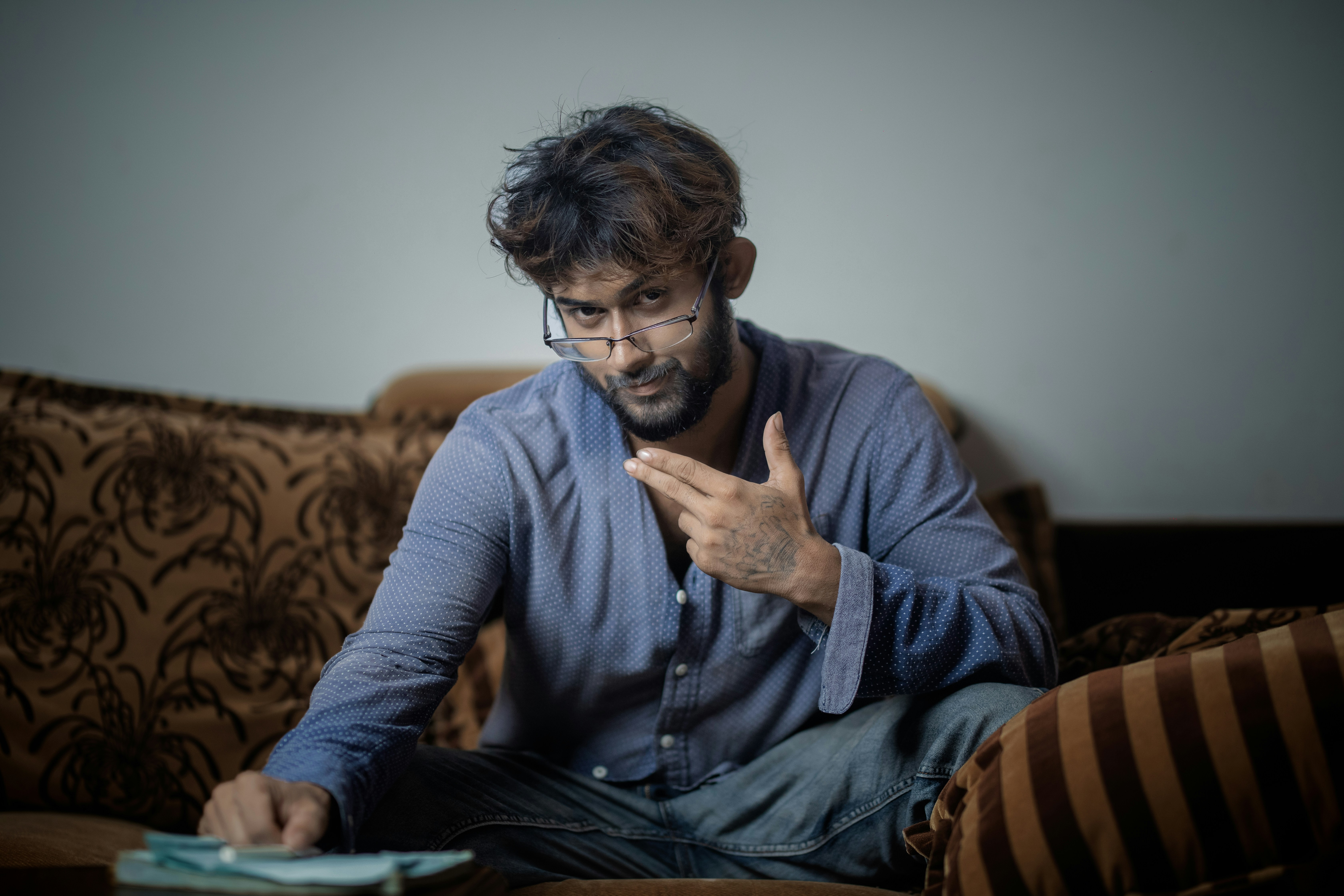 Gentleman in a Home Studio: Reading Glasses, Quiet Focus
