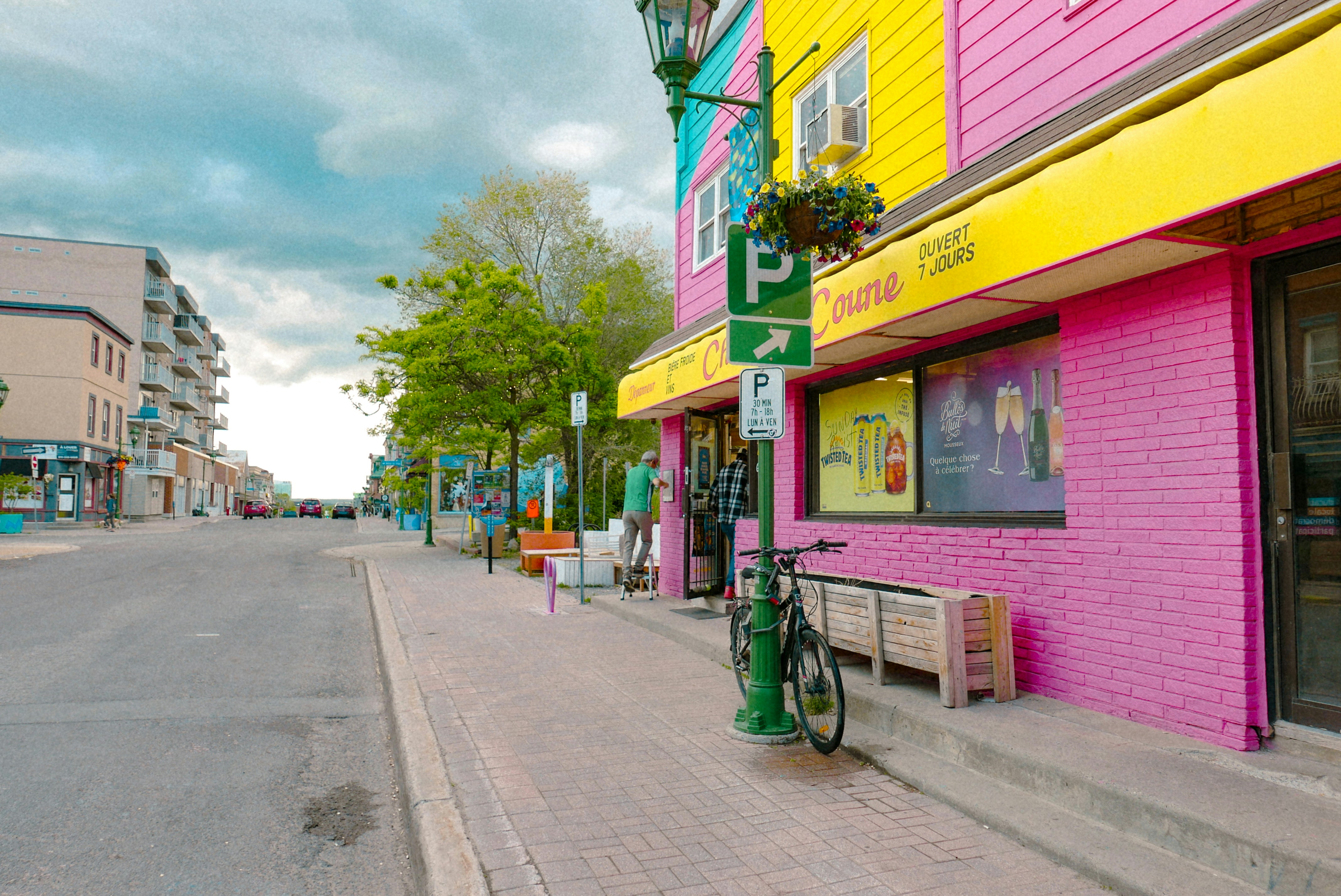 Candy-Colored Corner: A Bright Street Café Sits at the Edge of a Quiet City