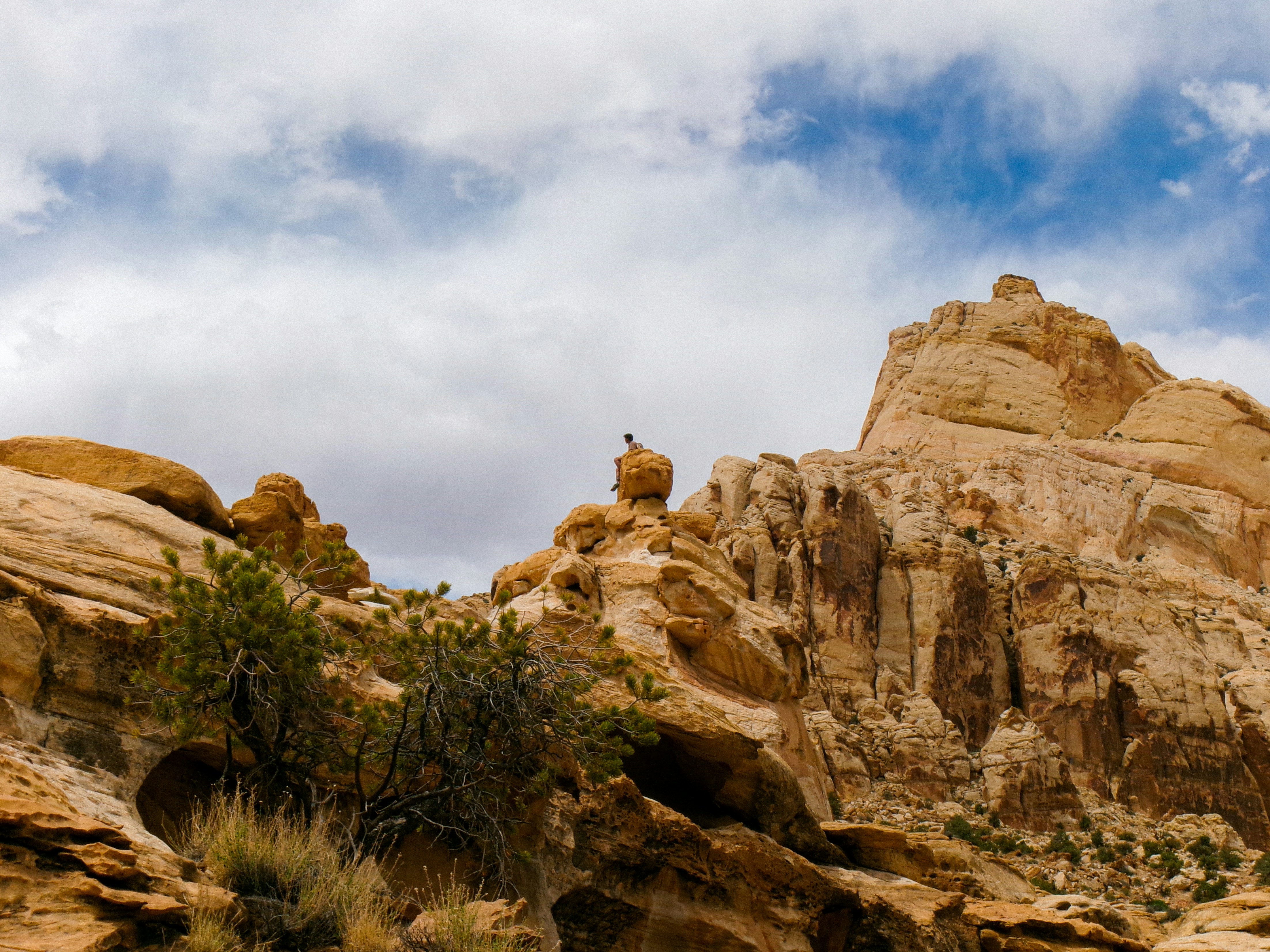 Rugged Cliffs and Lone Wanderer: A Desert Promontory