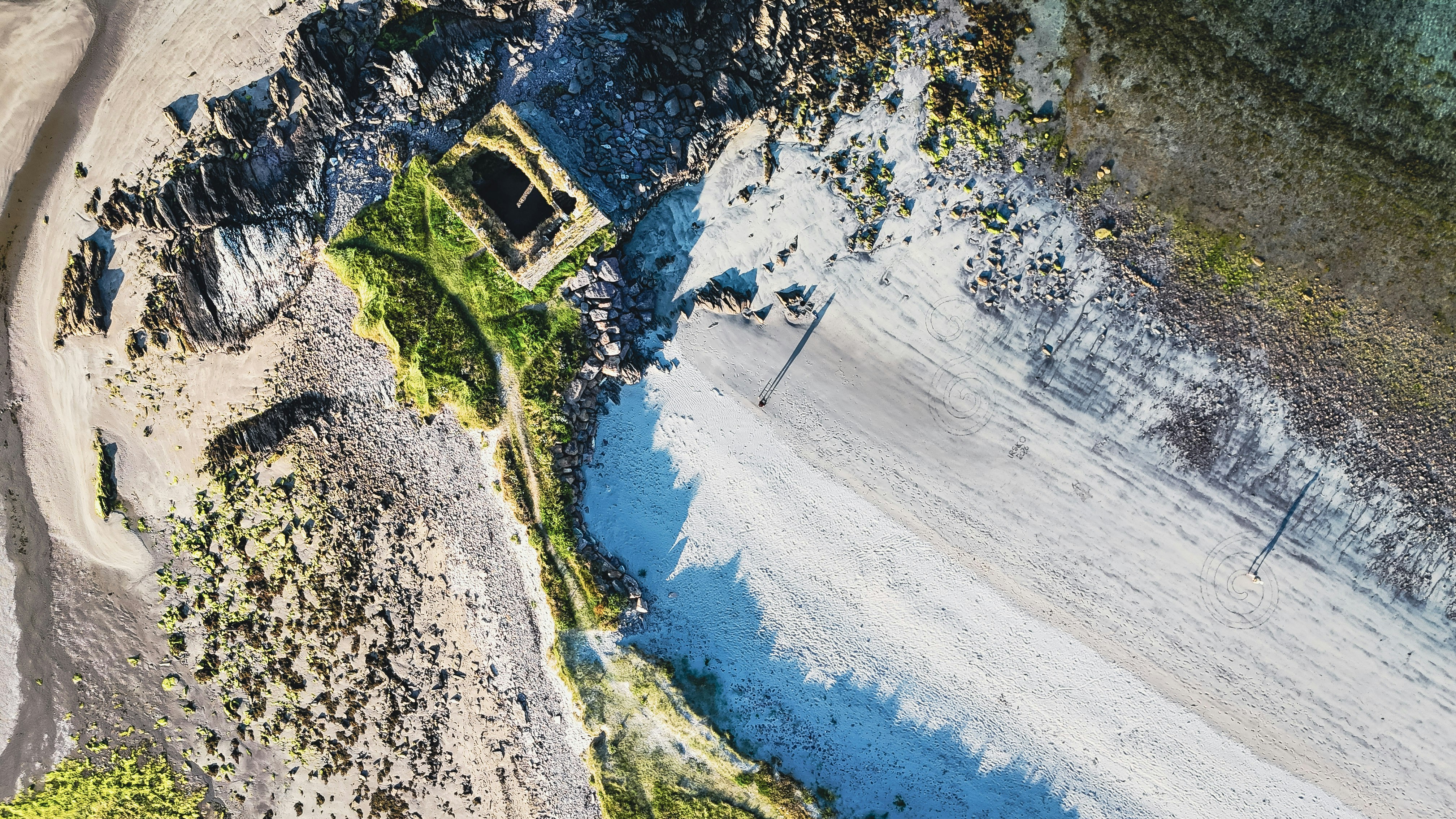 Drift and Dunes: Aerial Sketch of Coastline and Ruins