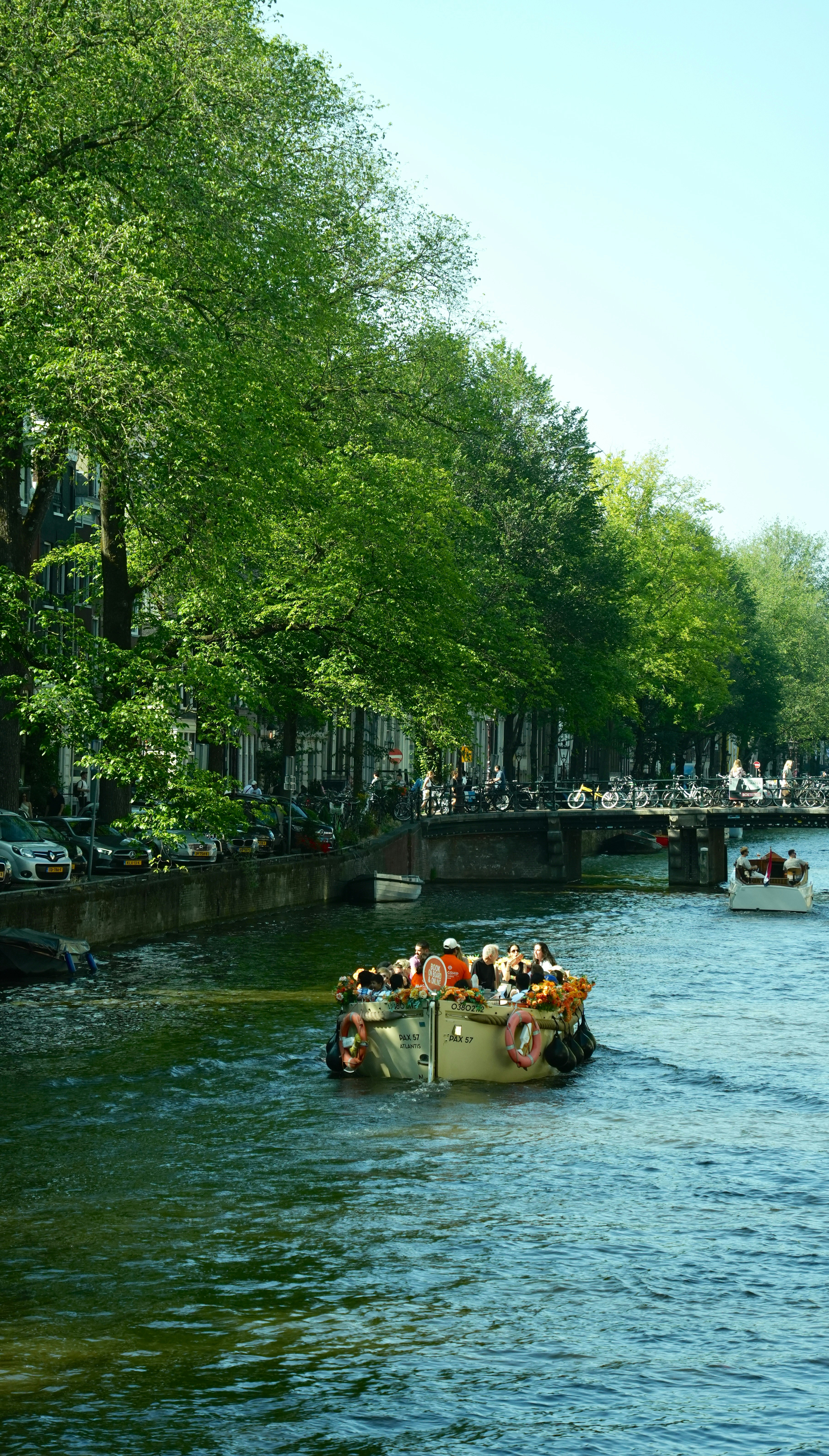 City Canal Boat: Leisure Along a Lush Riverside