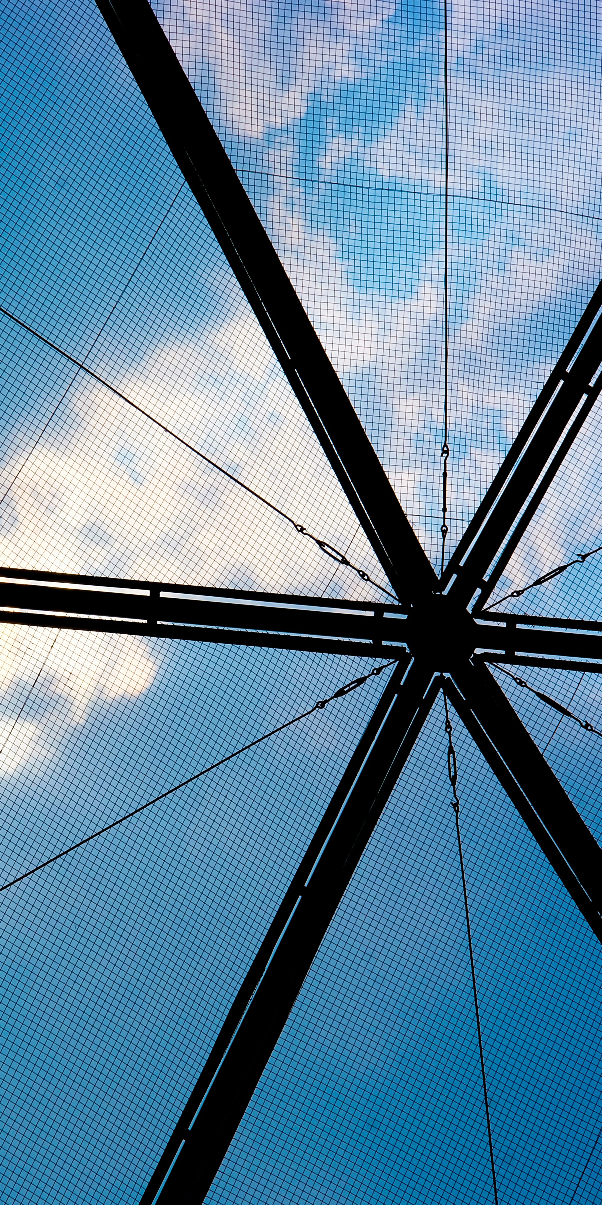 Geometric Sky: A Steel Web Framing the Open Blue