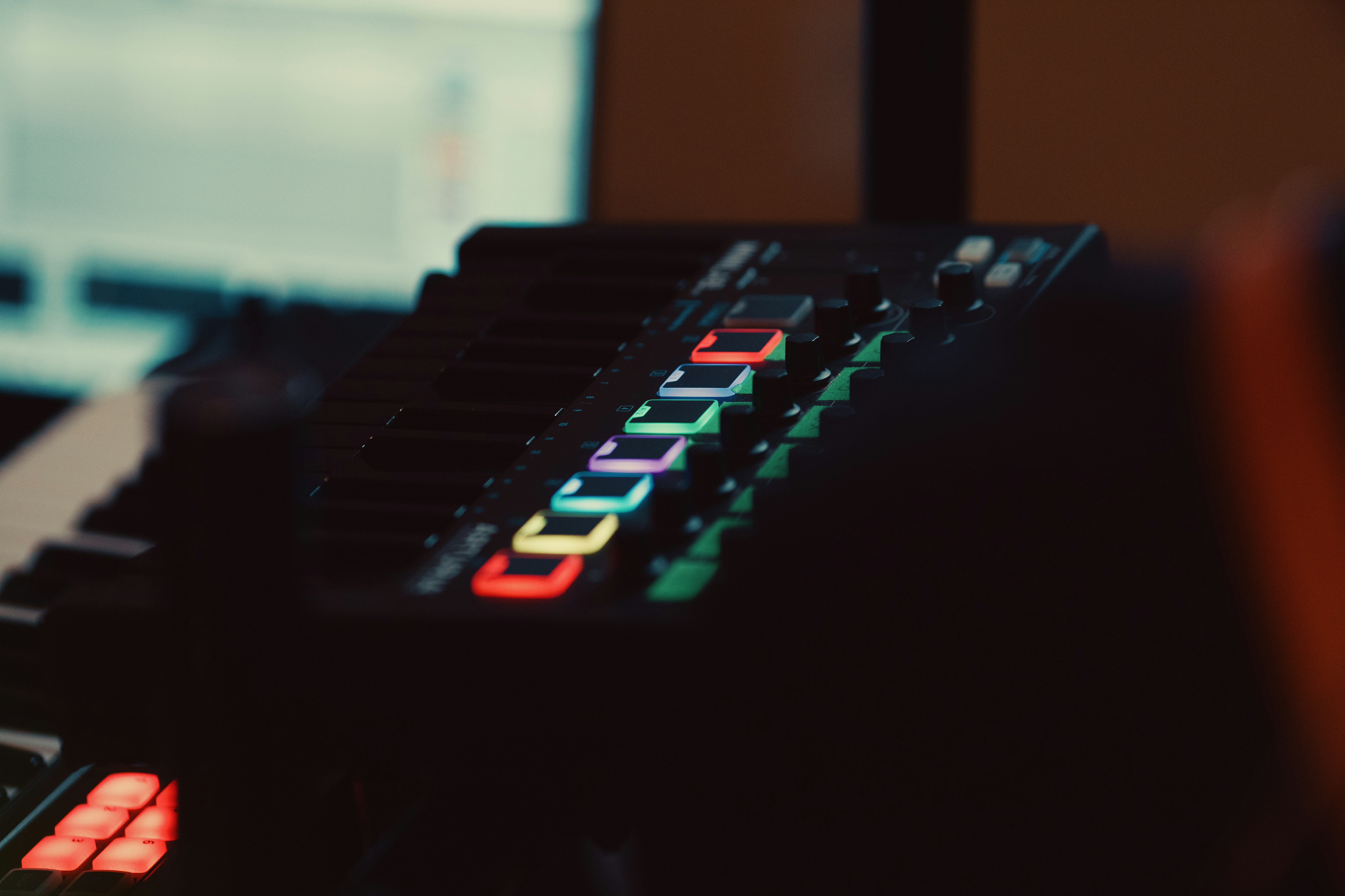Colored Pads in Low Light: A Glowing Control Panel in the Dark
