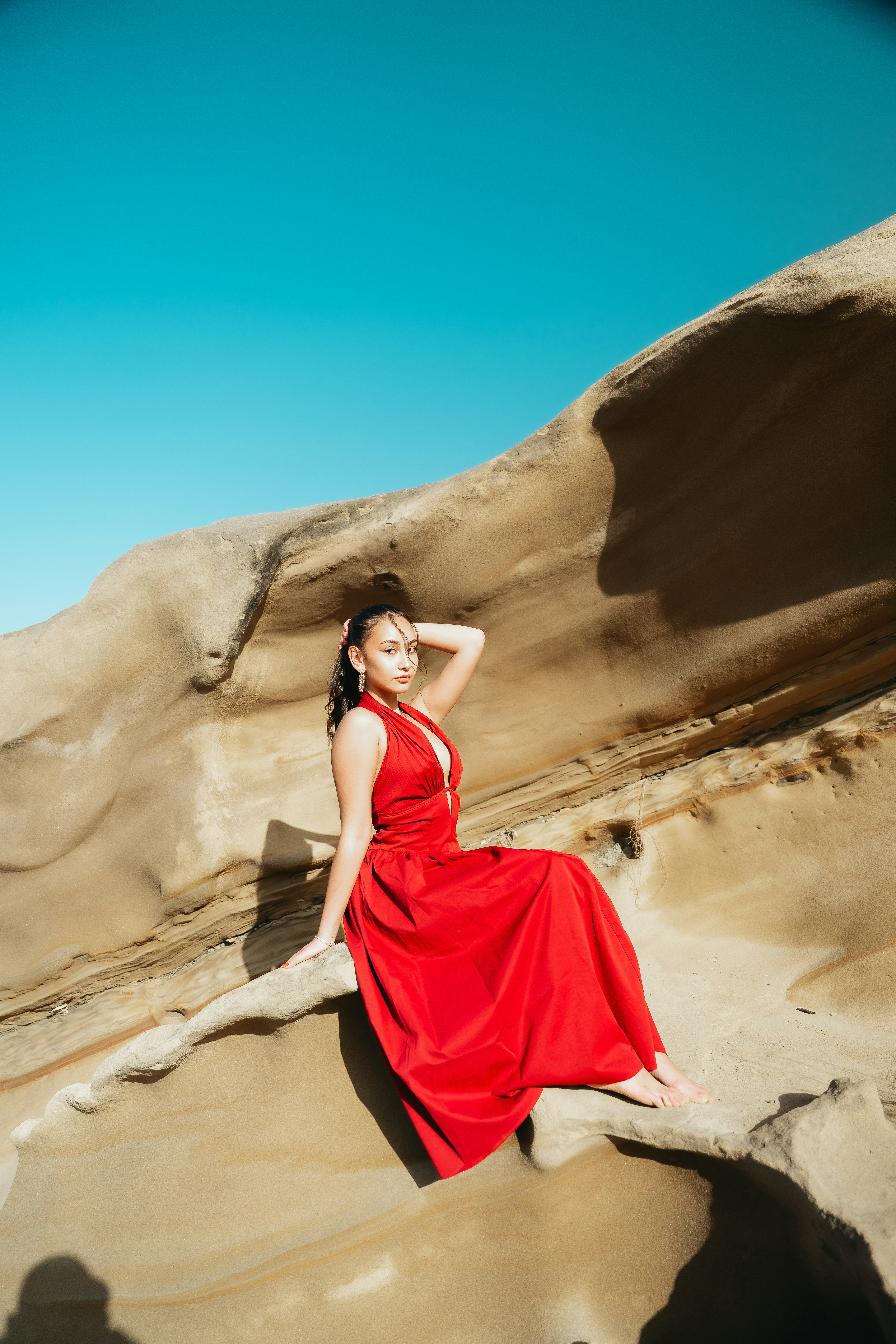 Red Draped Resolve on Desert Granite