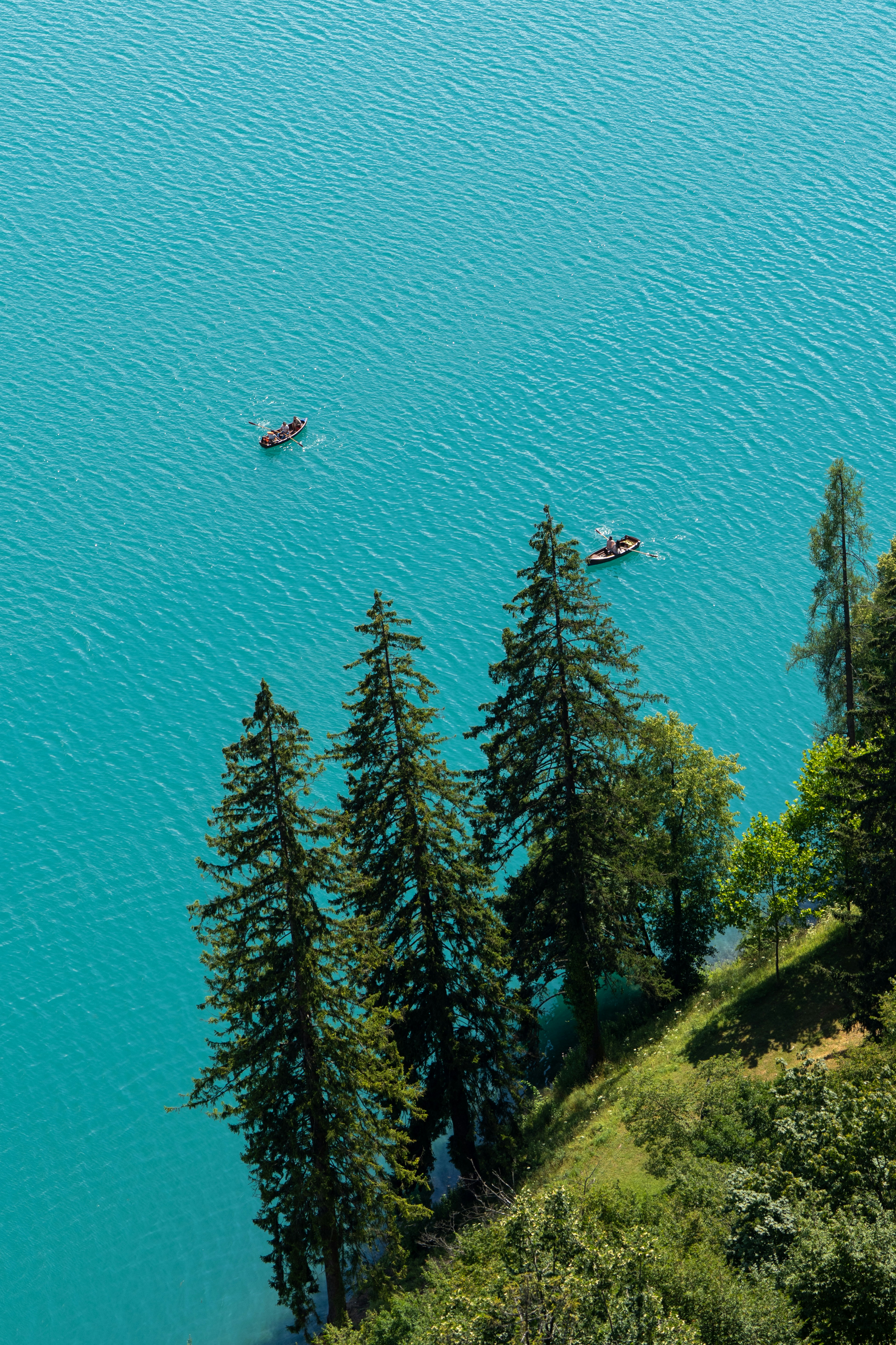 Azure Lethe: Boats on a Glassy Lake Fringed by Pines