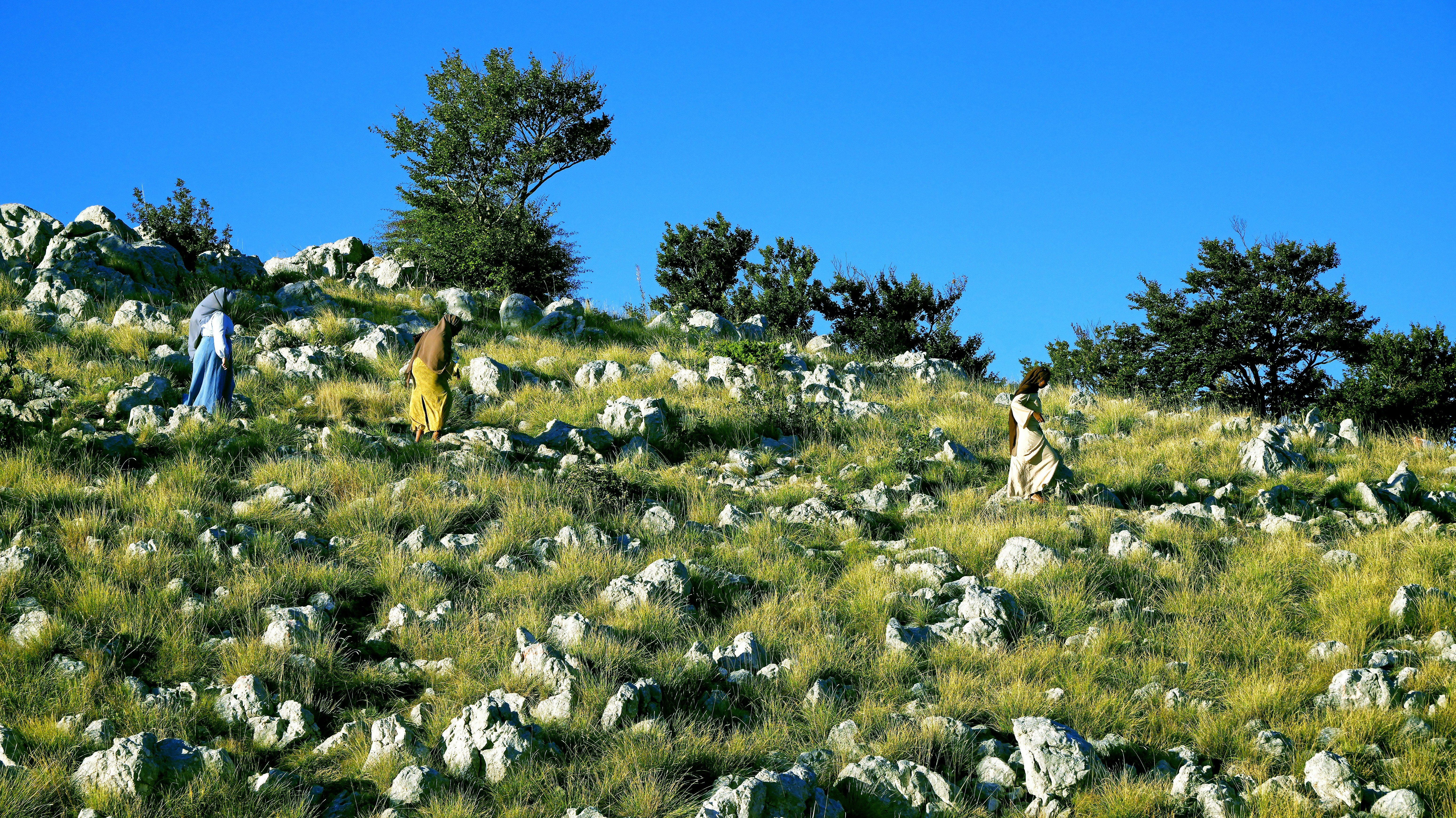 Ridge Walkers under a Clear Alpine Sky