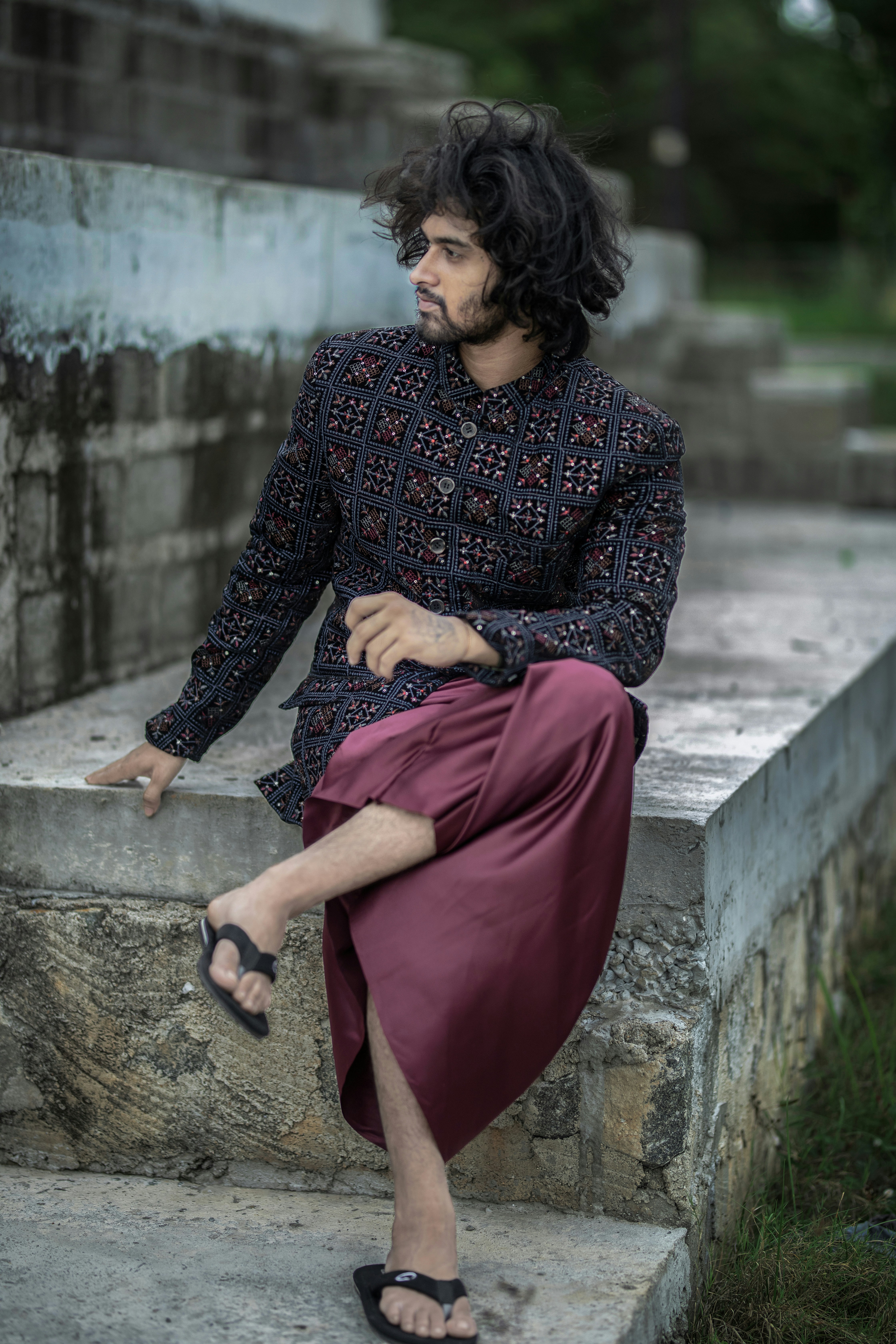 Midday reflections: a relaxed portrait on stone stairs
