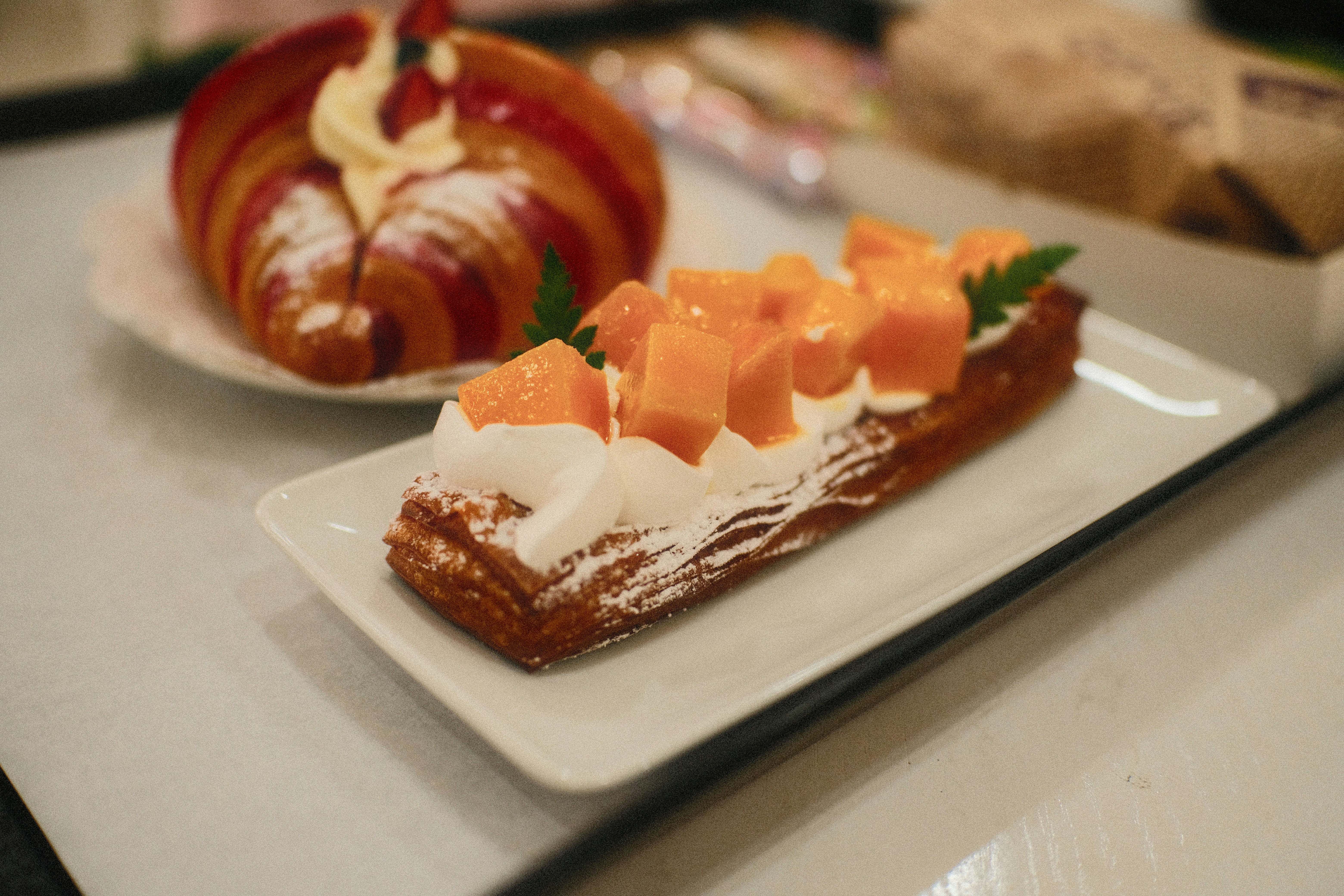 Caramel Pastry Row with Peachy Cream Toppings