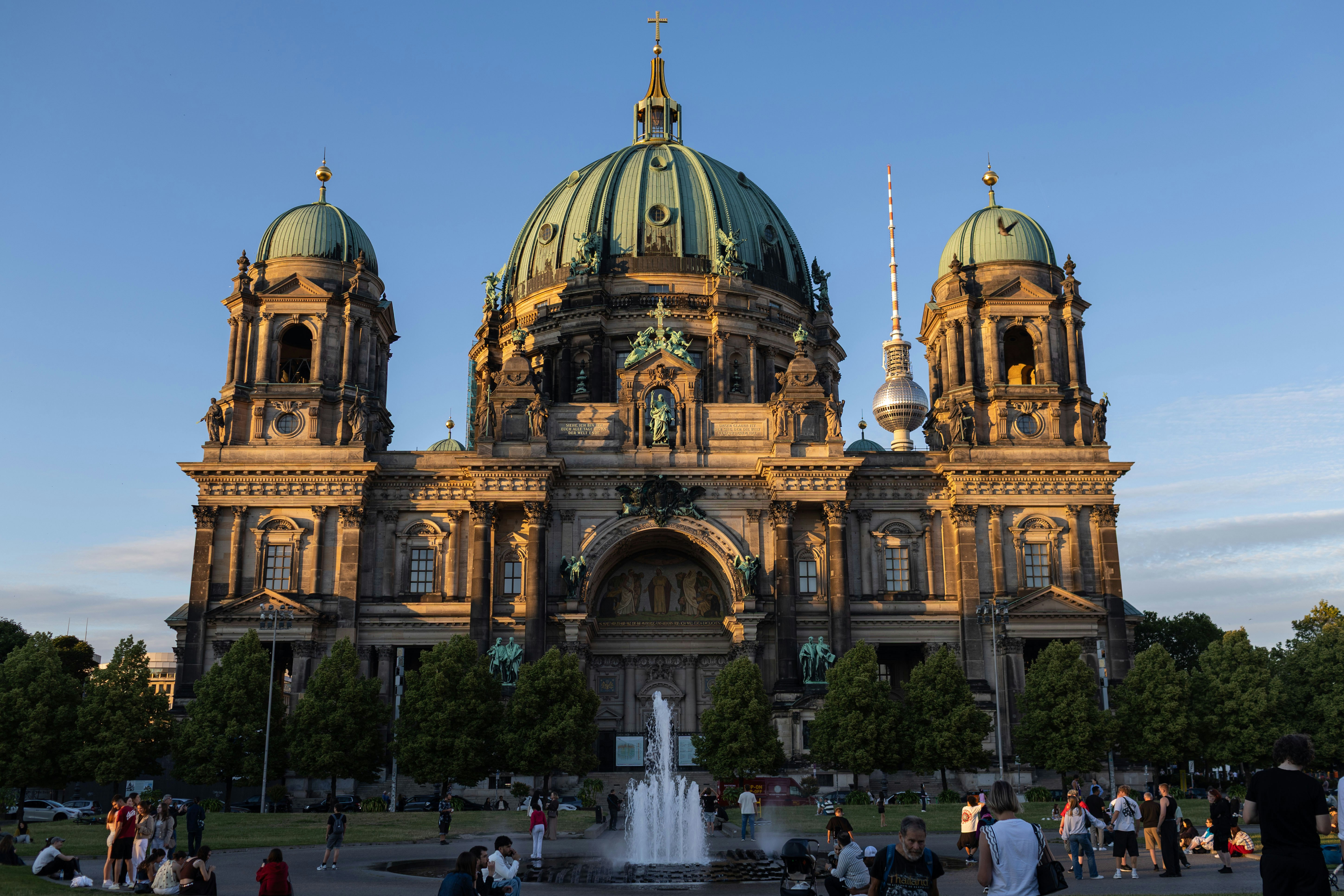 Dom of Berlin: Facade, Dome, and Fountain in Evening Light