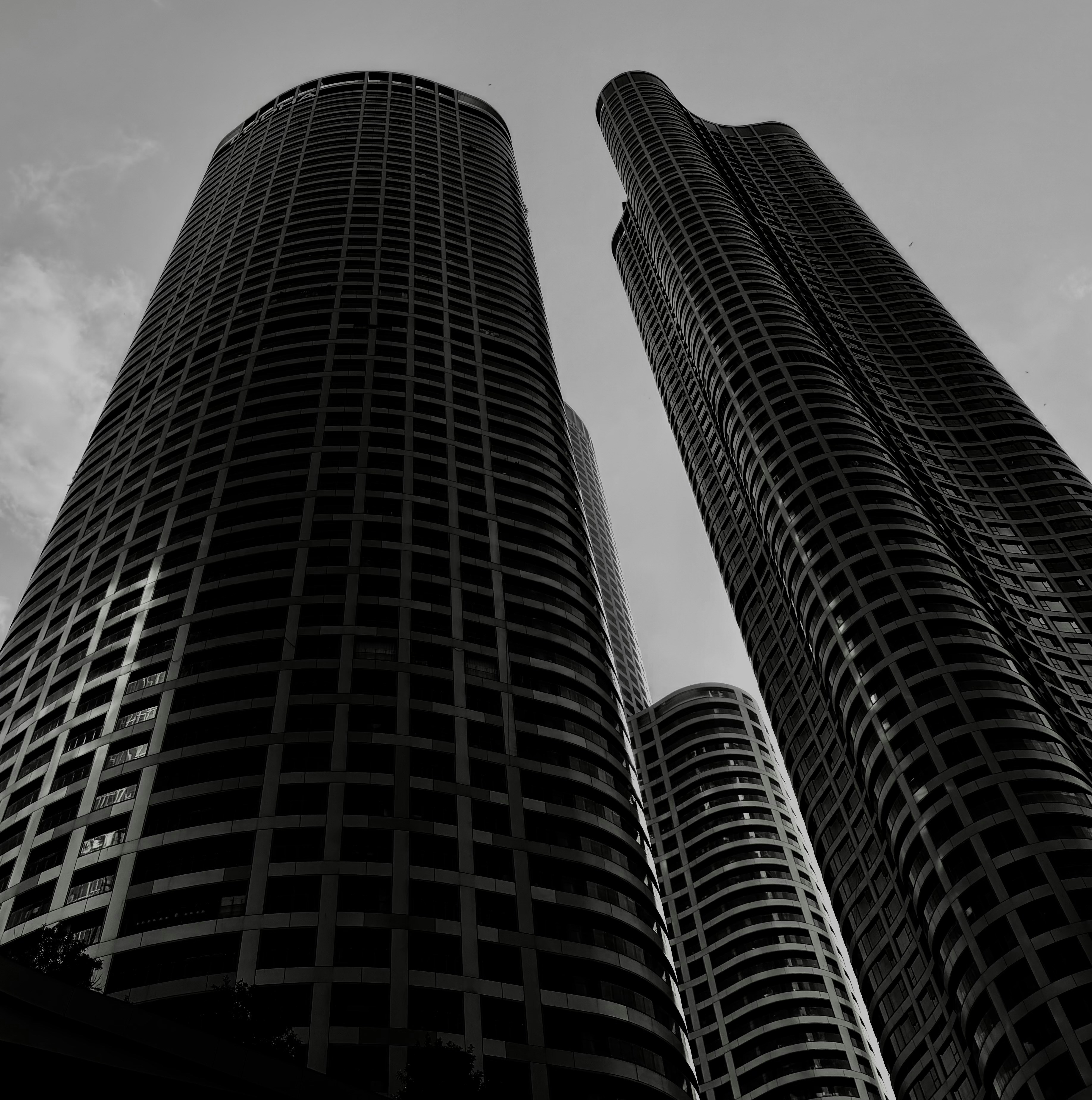 Monoliths in Monochrome: Twin Towers Reaching for the Sky