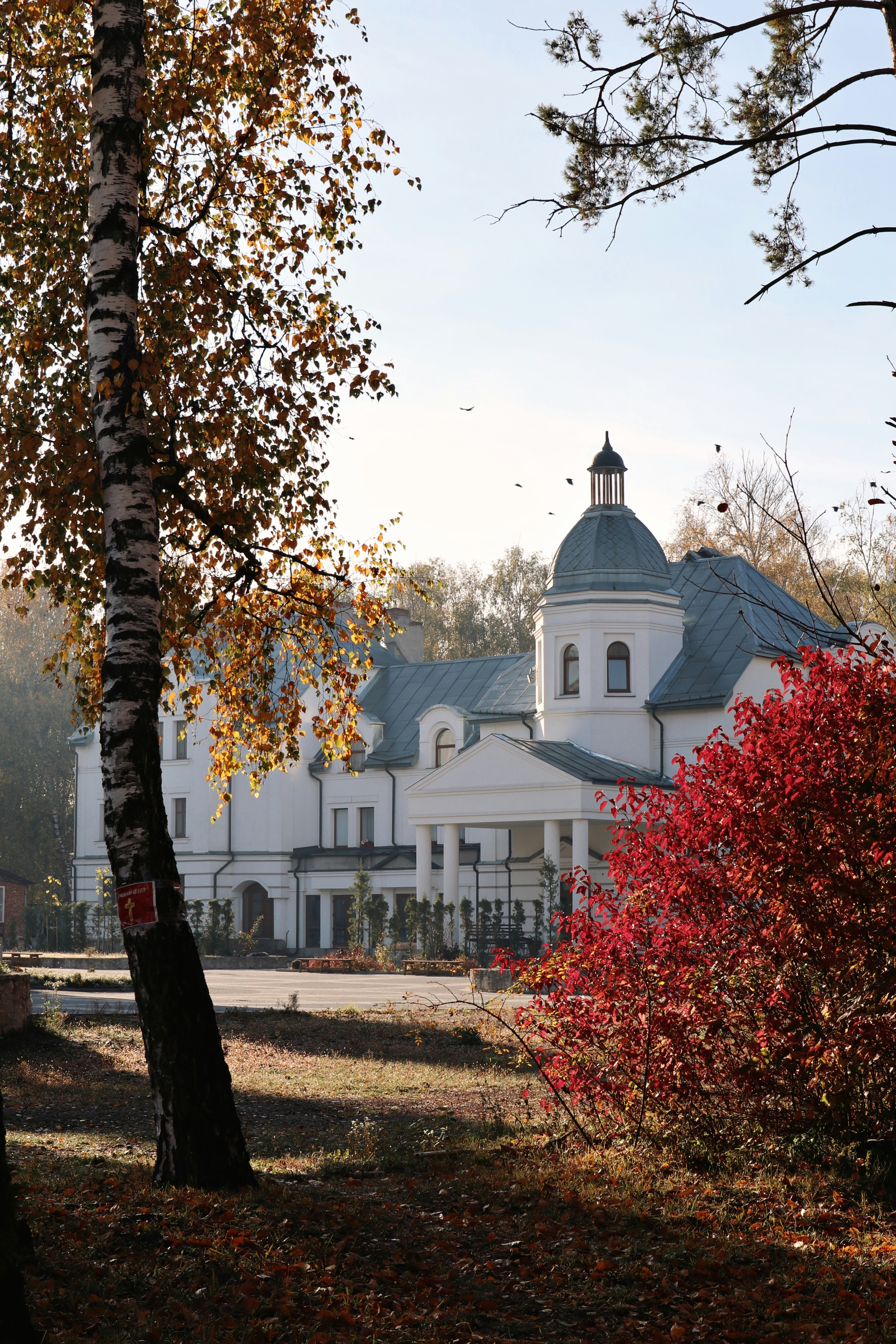 Autumn Estate: A White Villa Framed by Colors of Fall