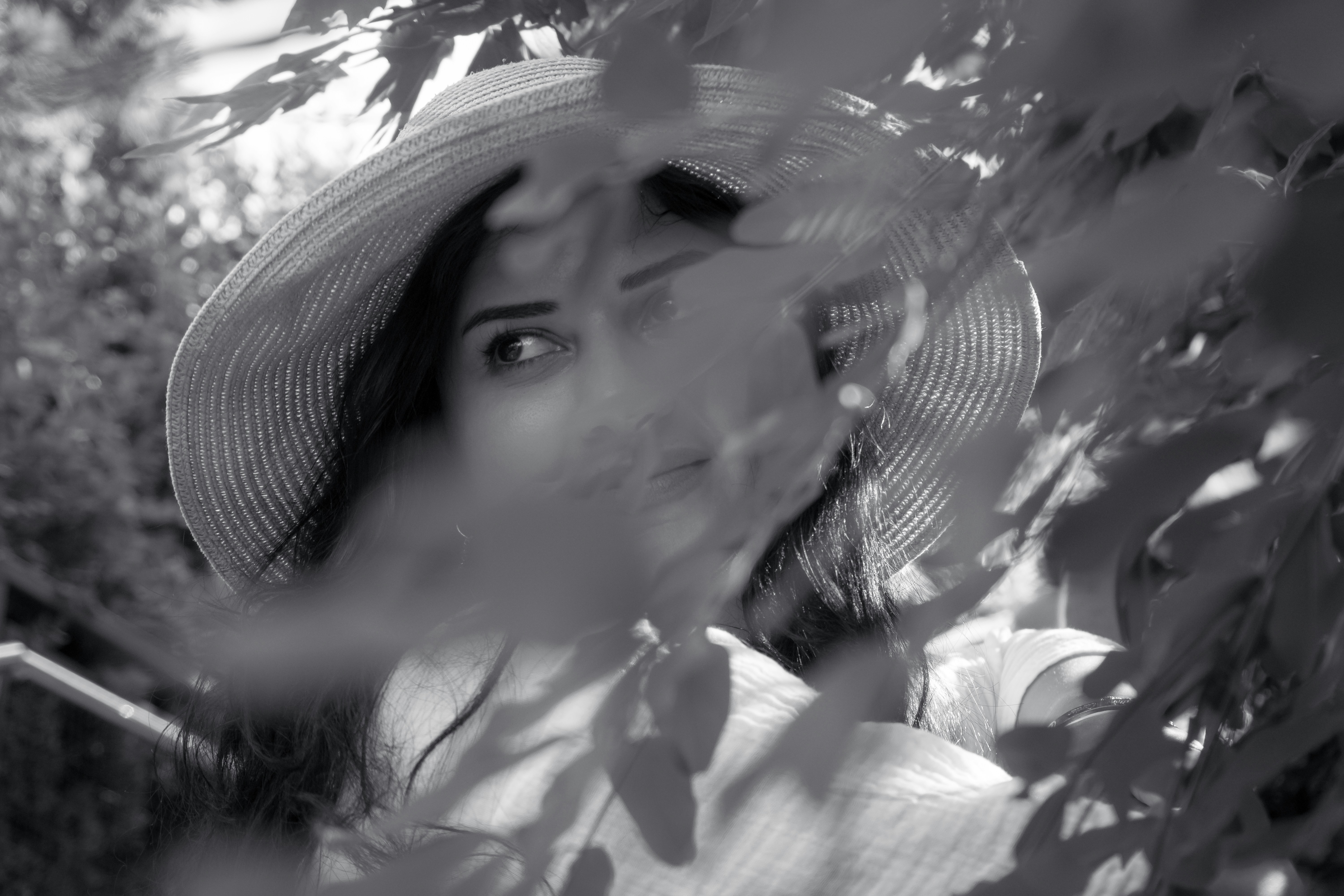 Veiled Gaze Behind Summer Leaves