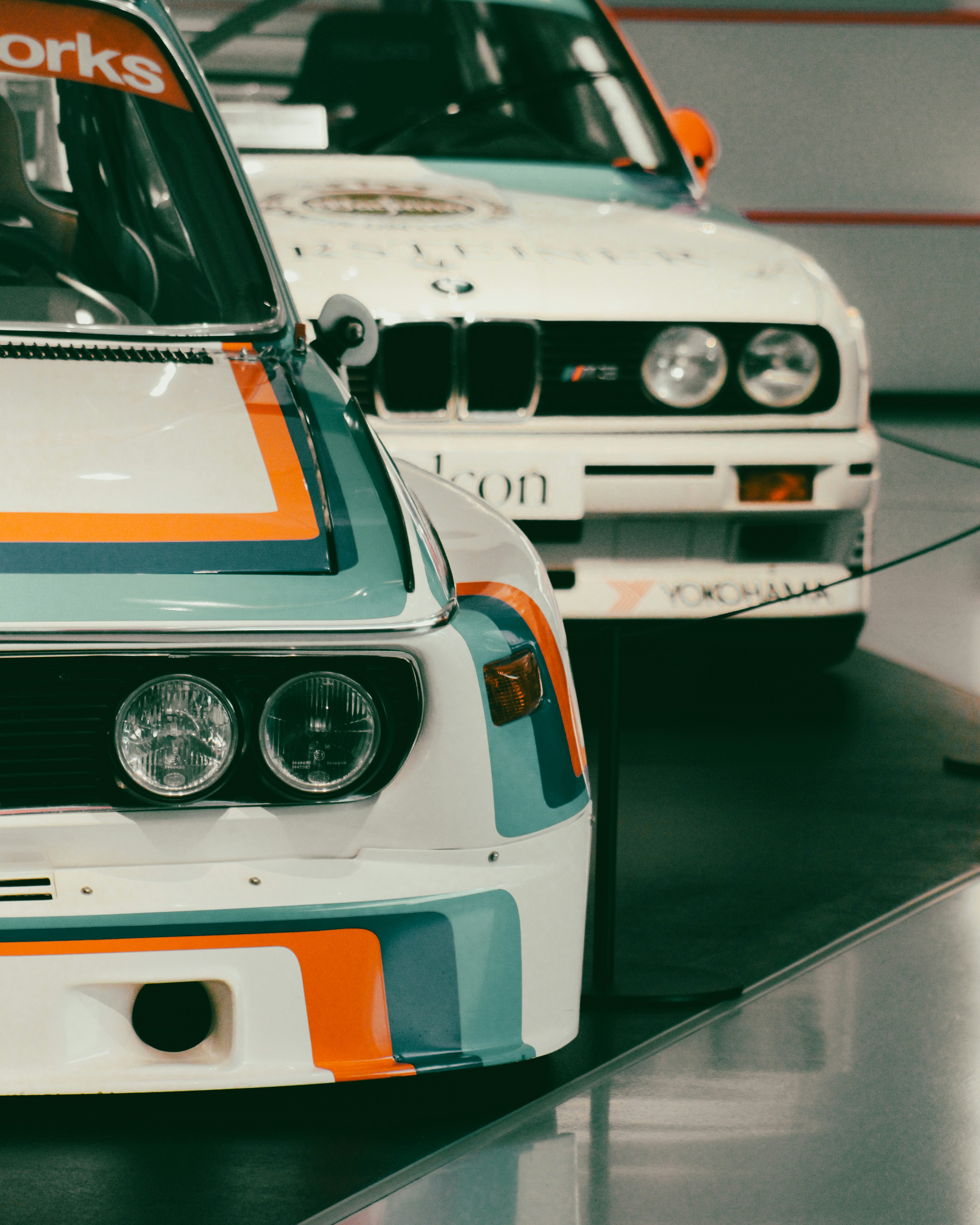 Close-Up of Vintage Racing Bows: Front Ends in a Museum Spotlight