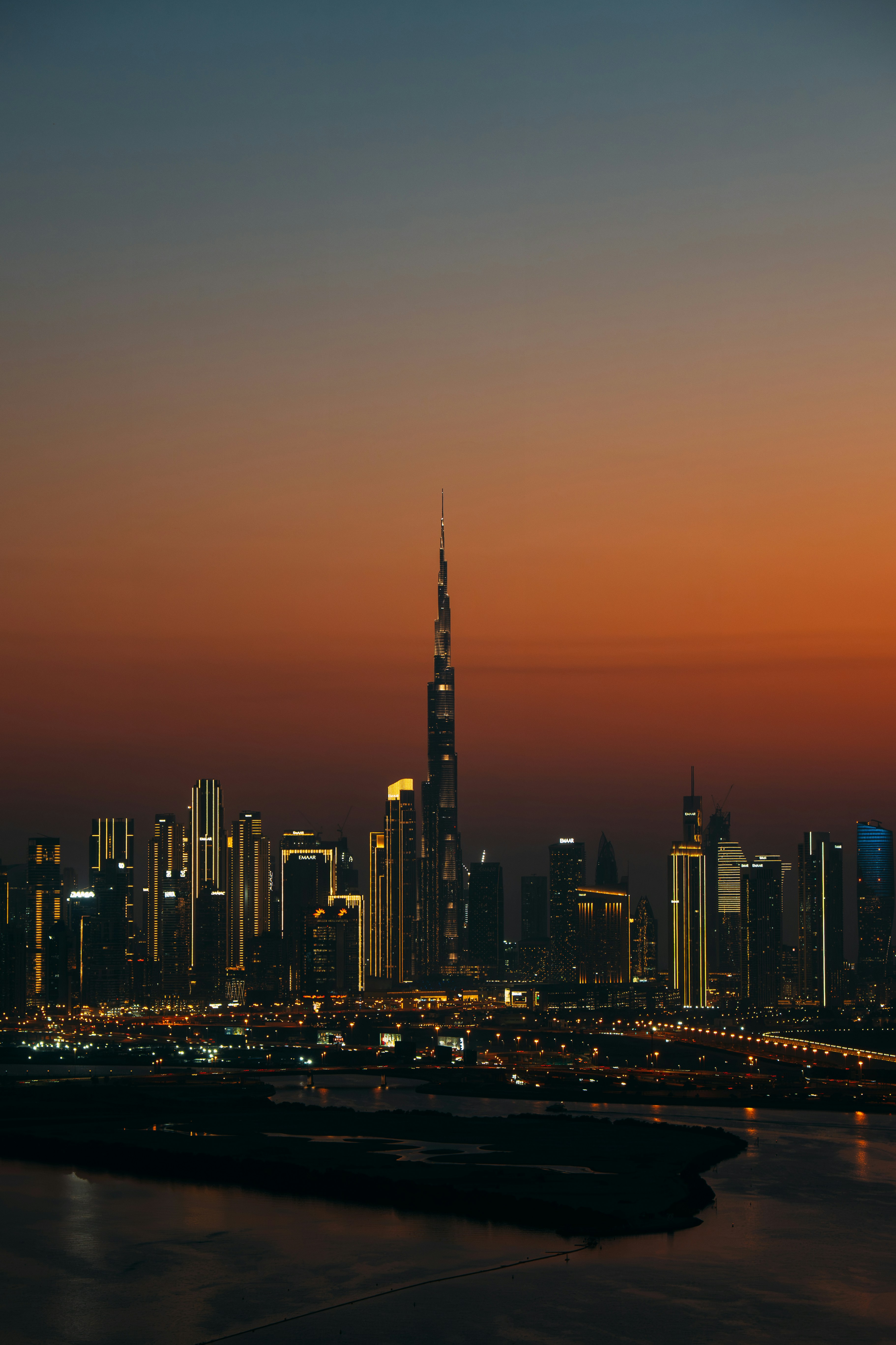 Dubai skyline during sunset
