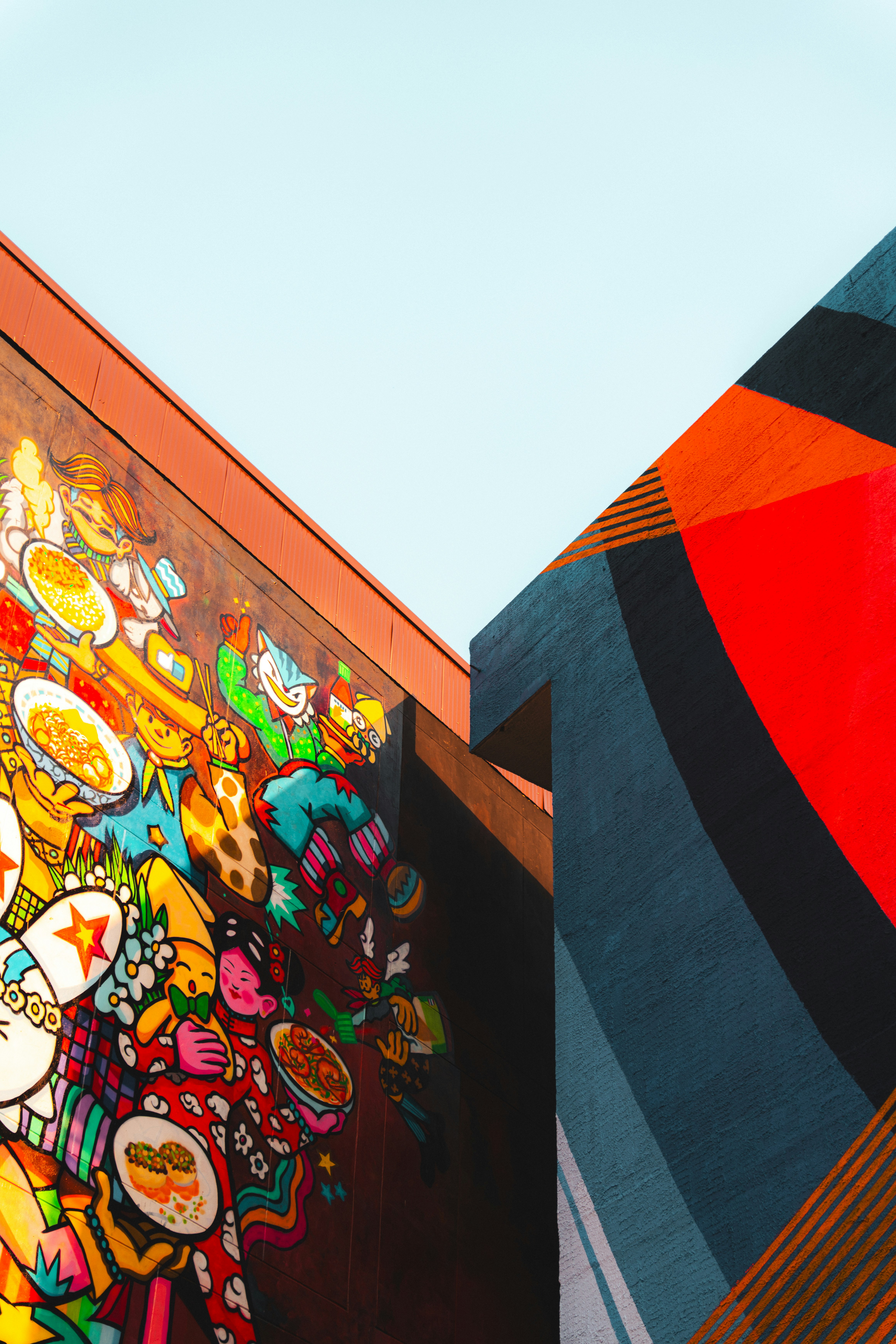 Vibrant Street Mosaic Framing Two Angular Walls