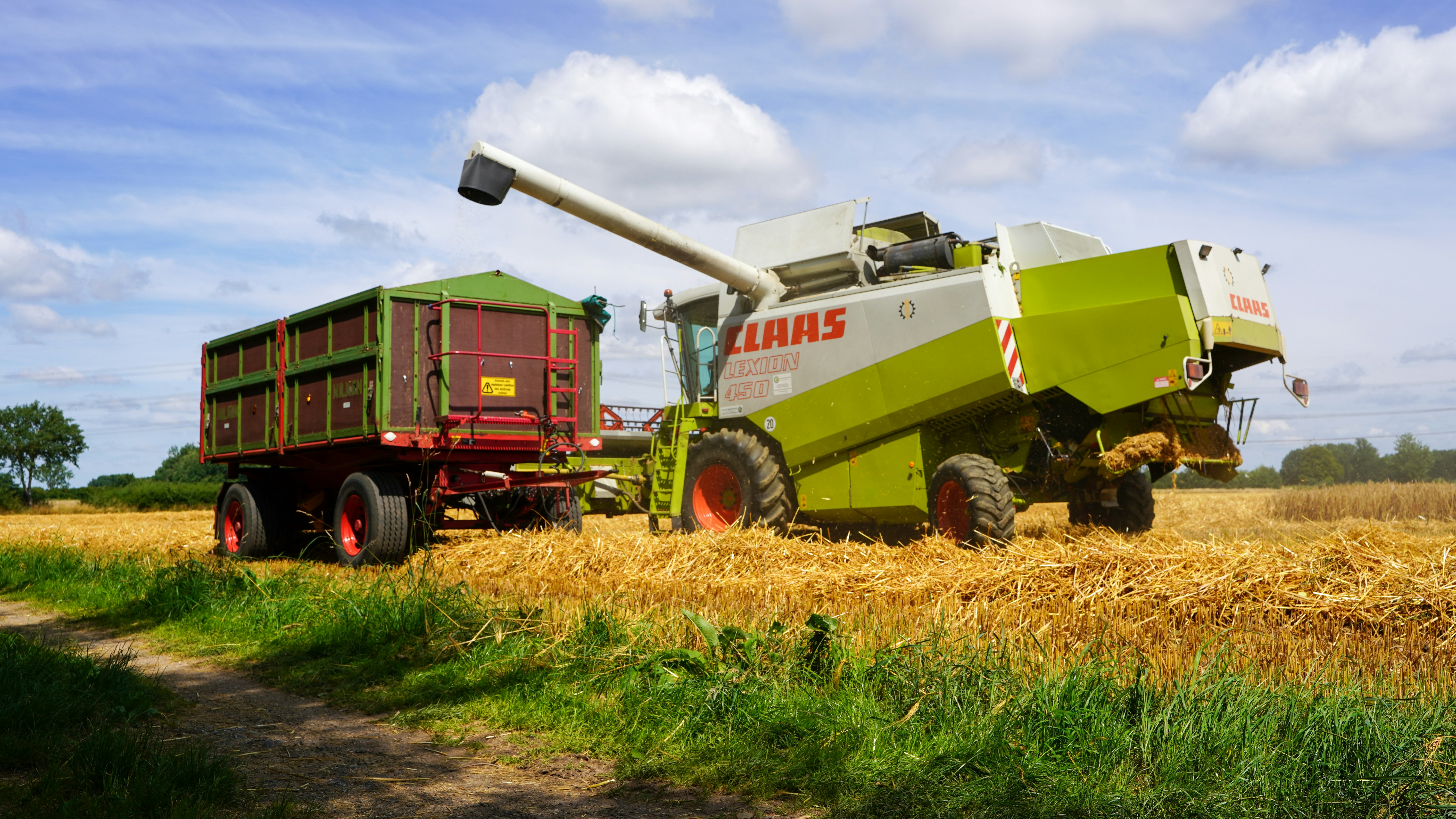 Green Harvester at the Edge of the Harvest Field
