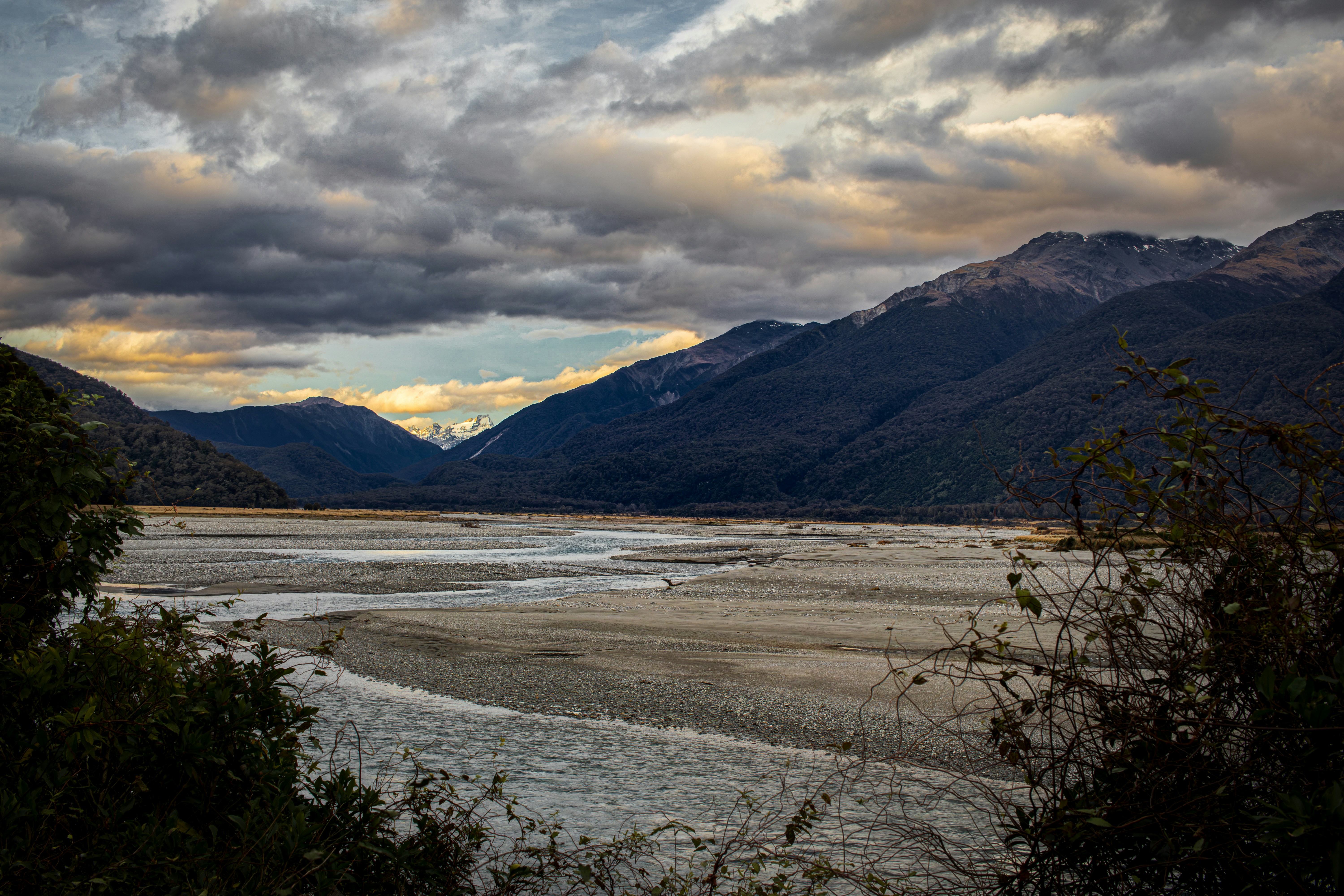 River Veil over Valley: Dusk Between Peaks