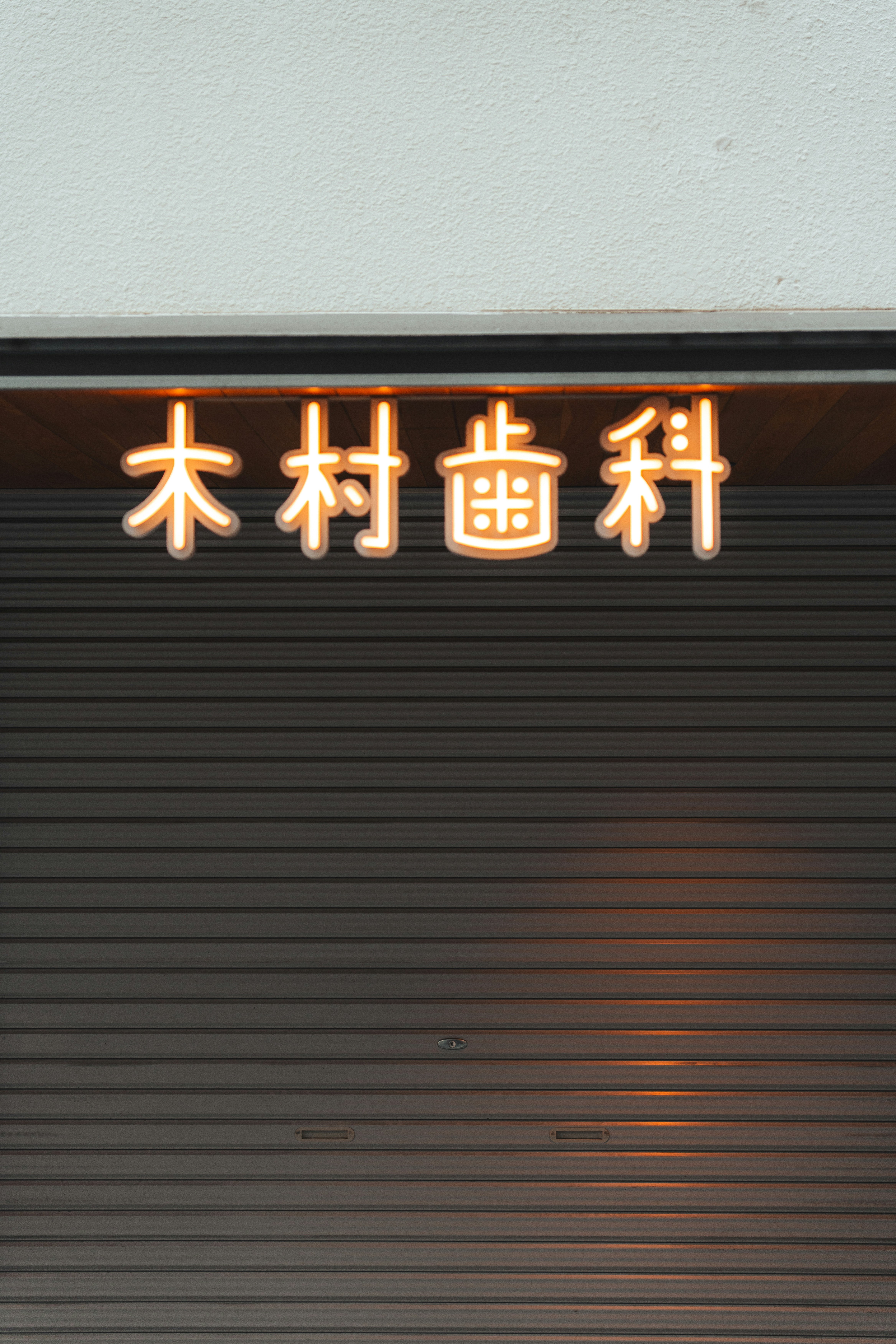 Neon Sign Above a Closed Shutter