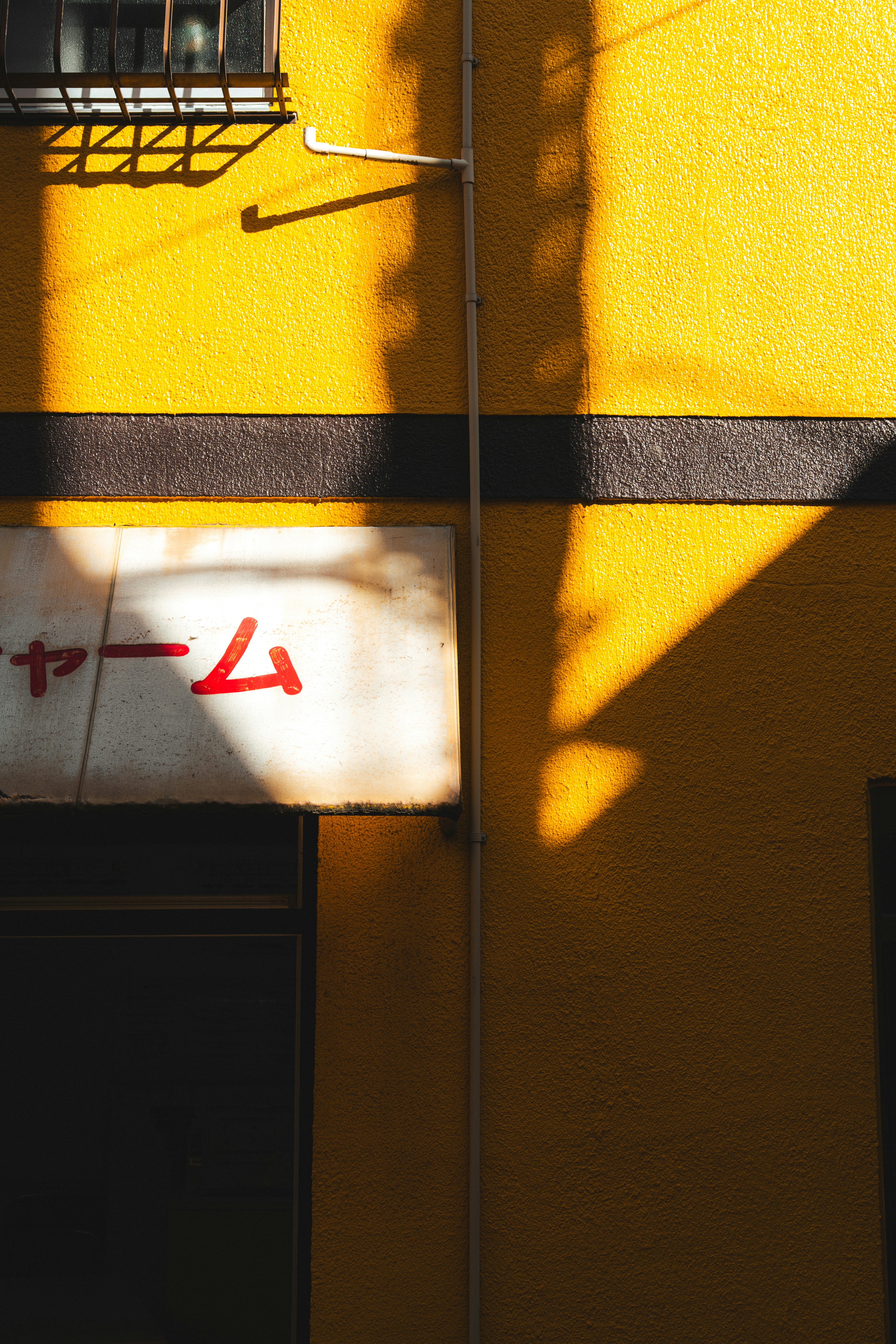 Shadowed Lineage on a Sunlit Yellow Facade