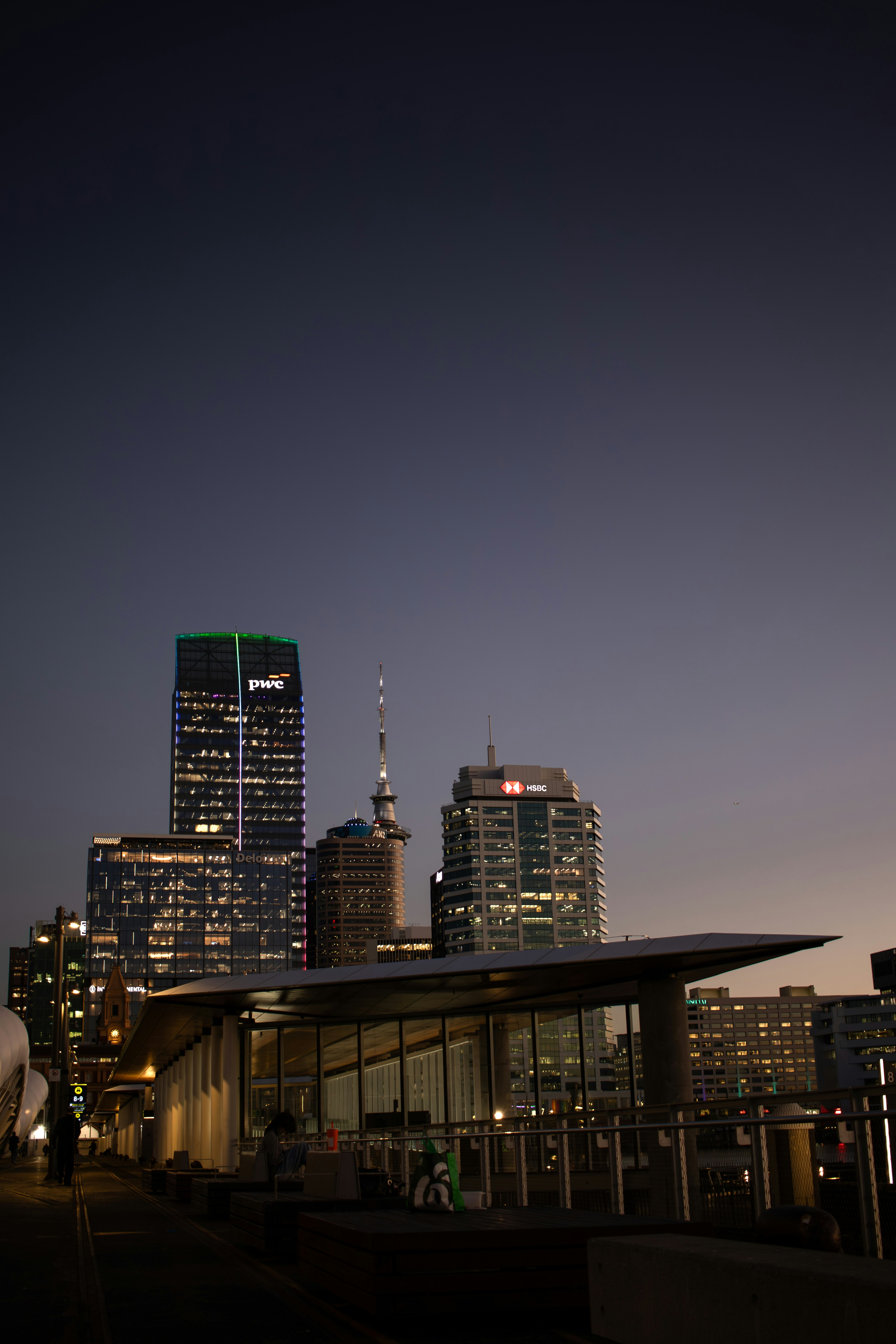 City Skyline Afterglow from a Waterfront Walkway