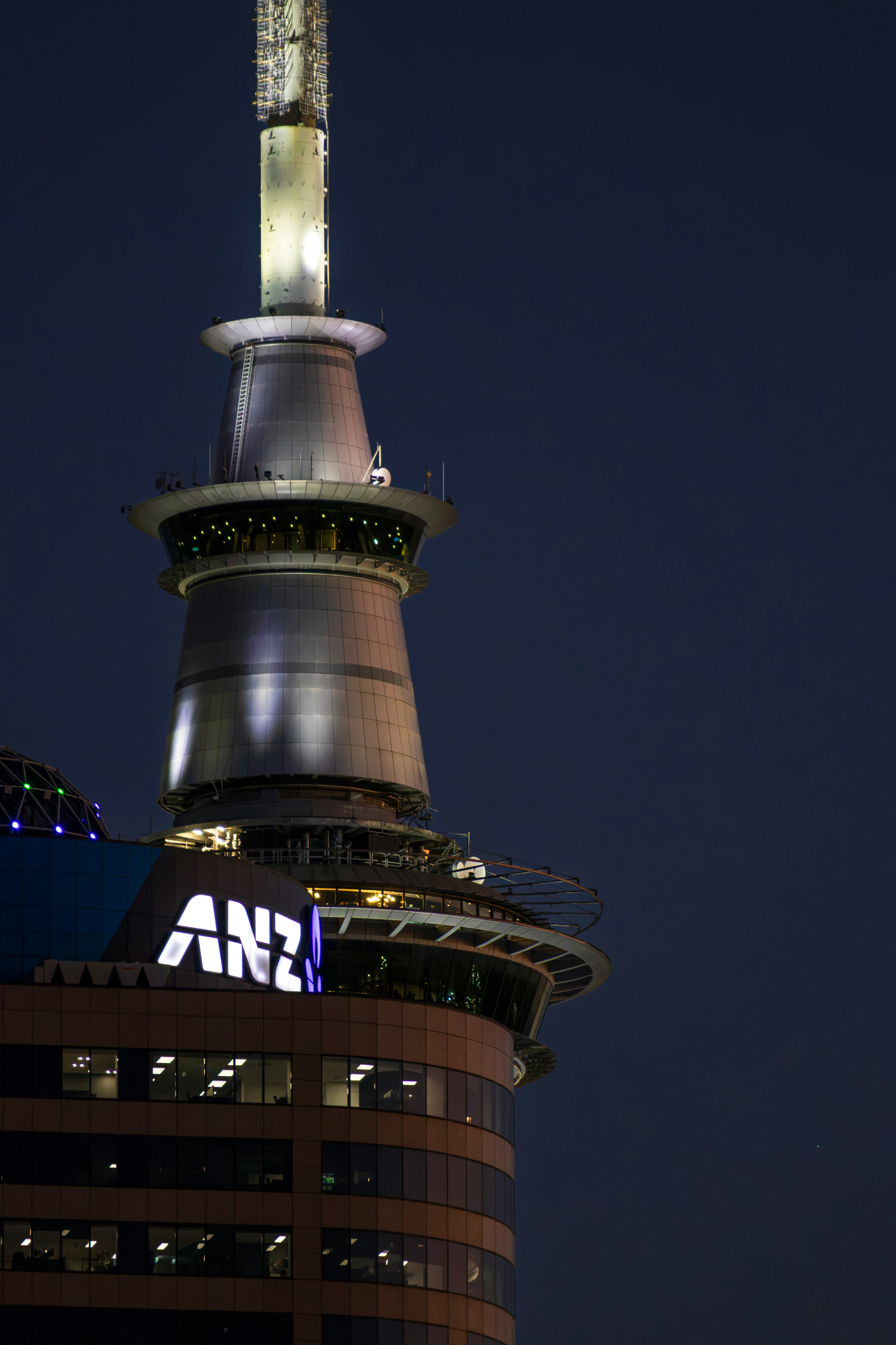 City Tower at Night: ANZ Lights and Rail of Steel