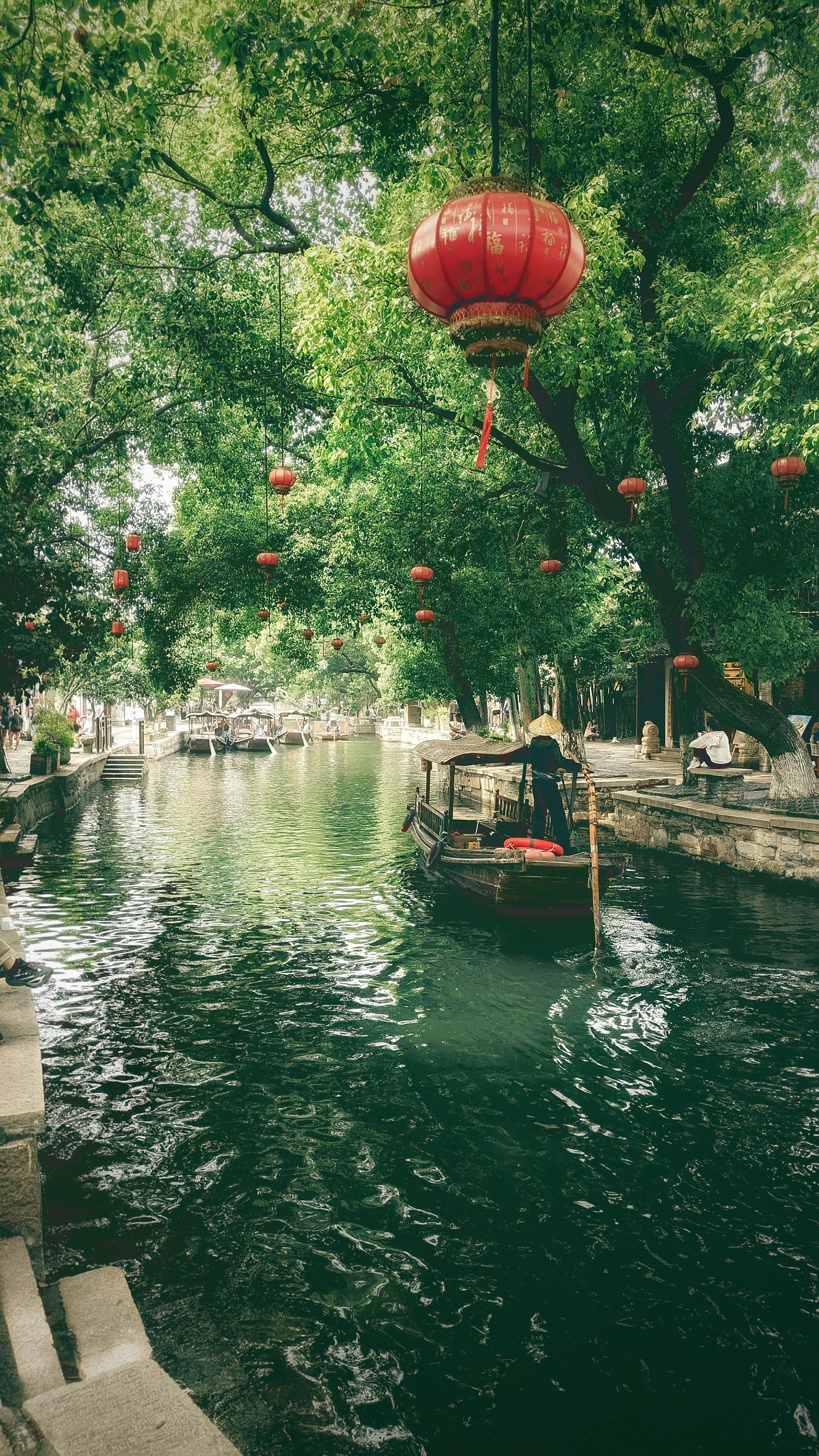 Red Lanterns Over the Quiet Canal