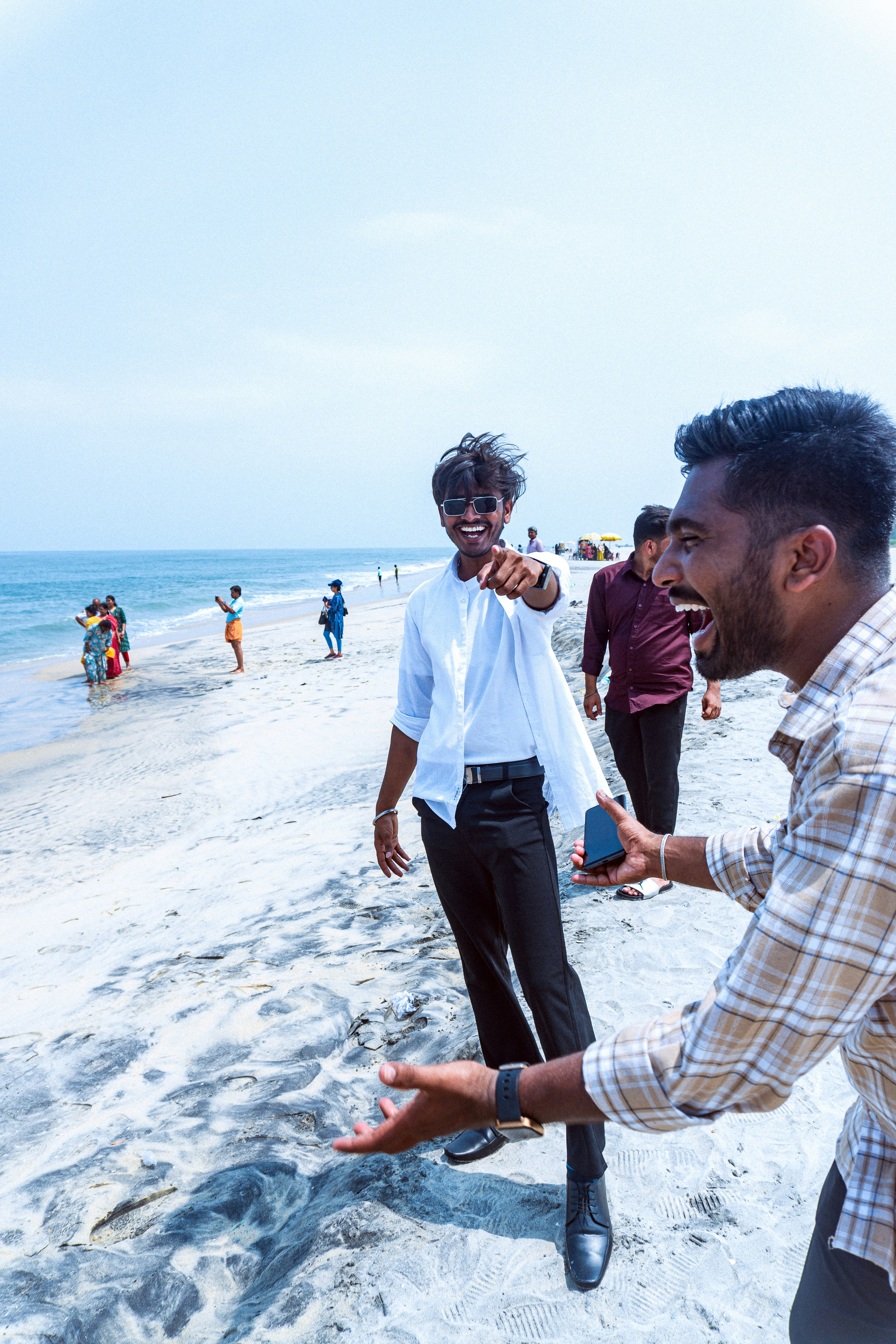 Sunlit Beach Laughs: A Moment Captured in Neon Light