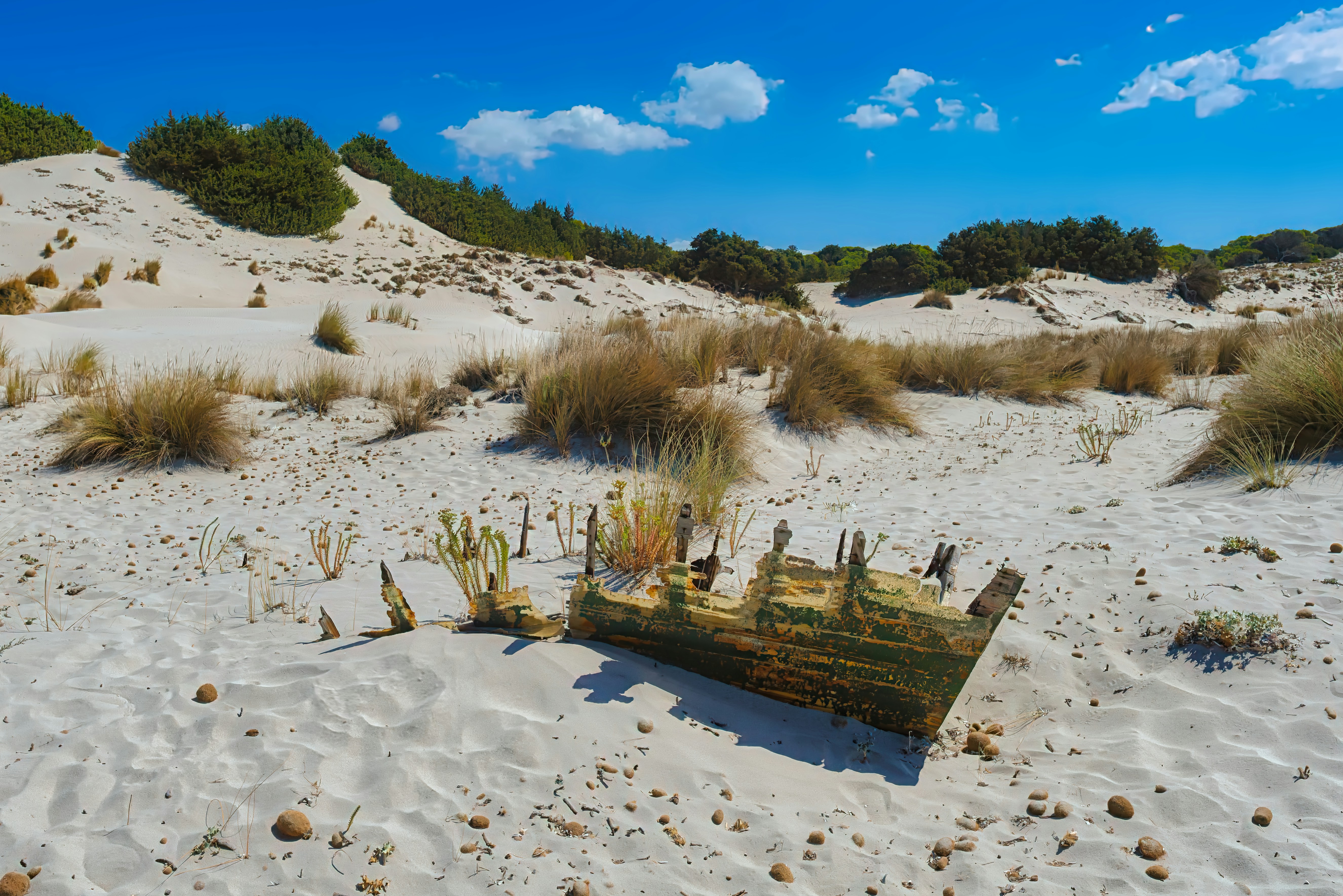 Deserted Dune Ledge with Weathered Sea-Boat in White Sands