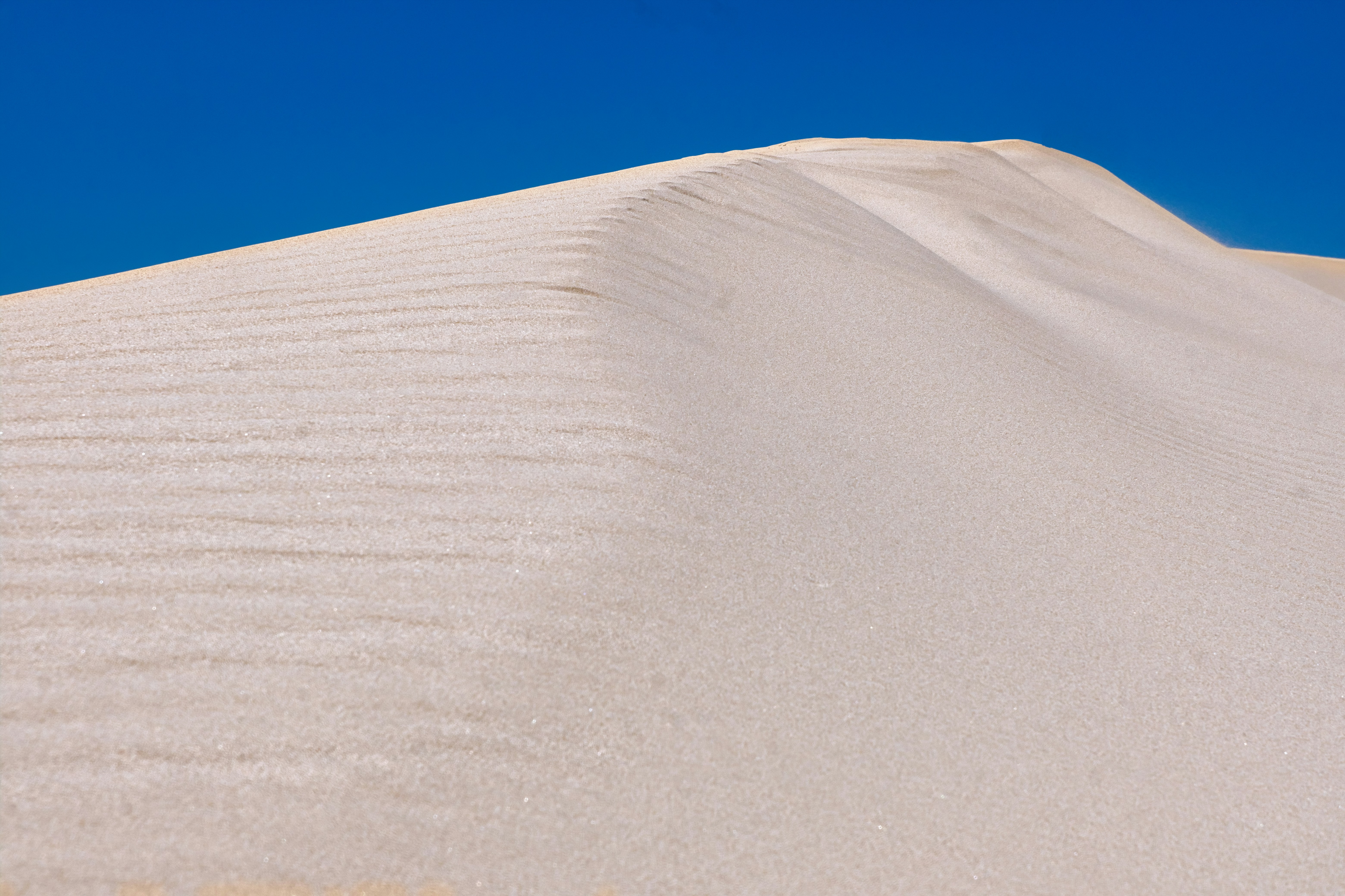 Creased Crest: A Wind-Sculpted Dune under a Brisk Blue Sky