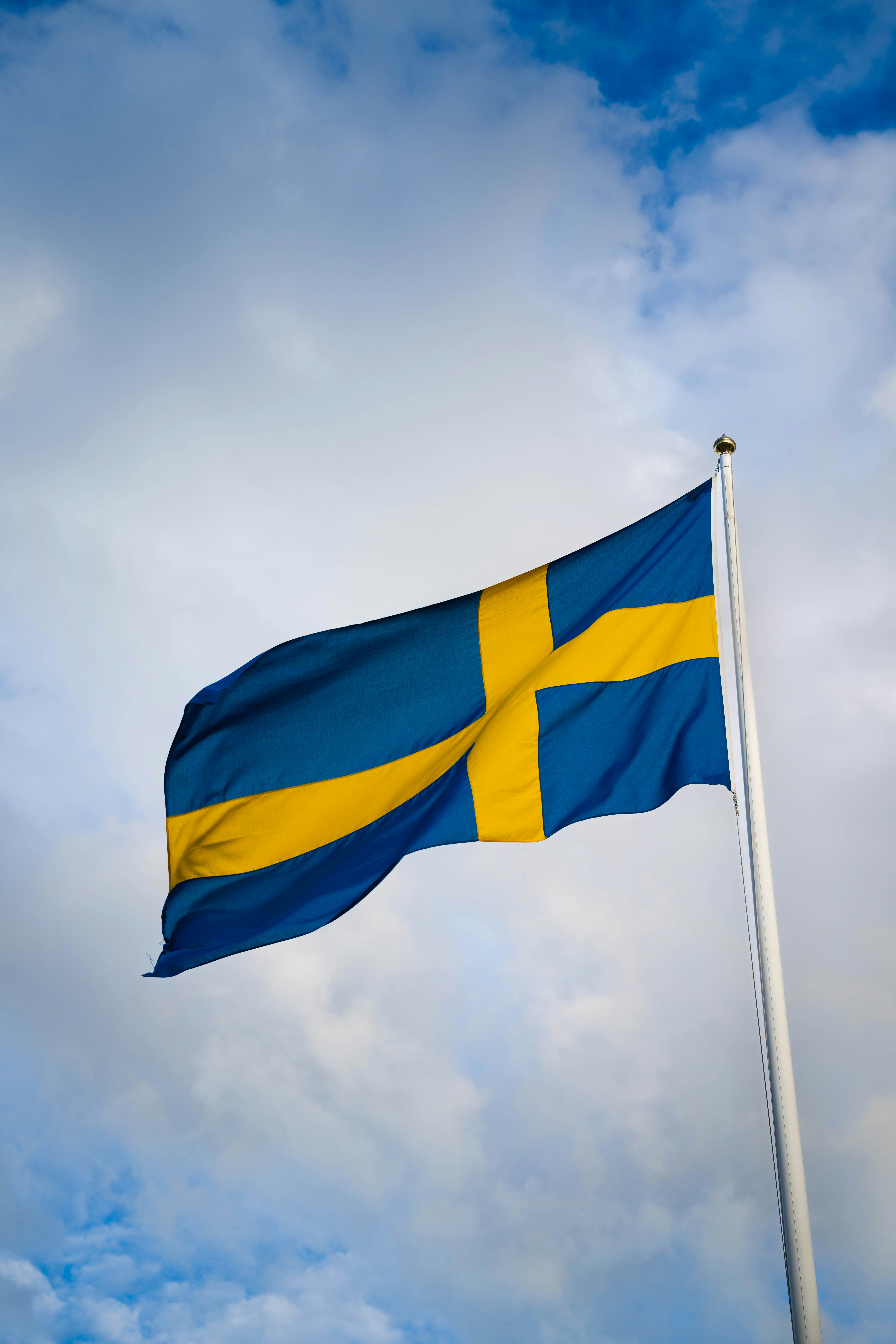Flag of Sweden Breezes Against a Sky