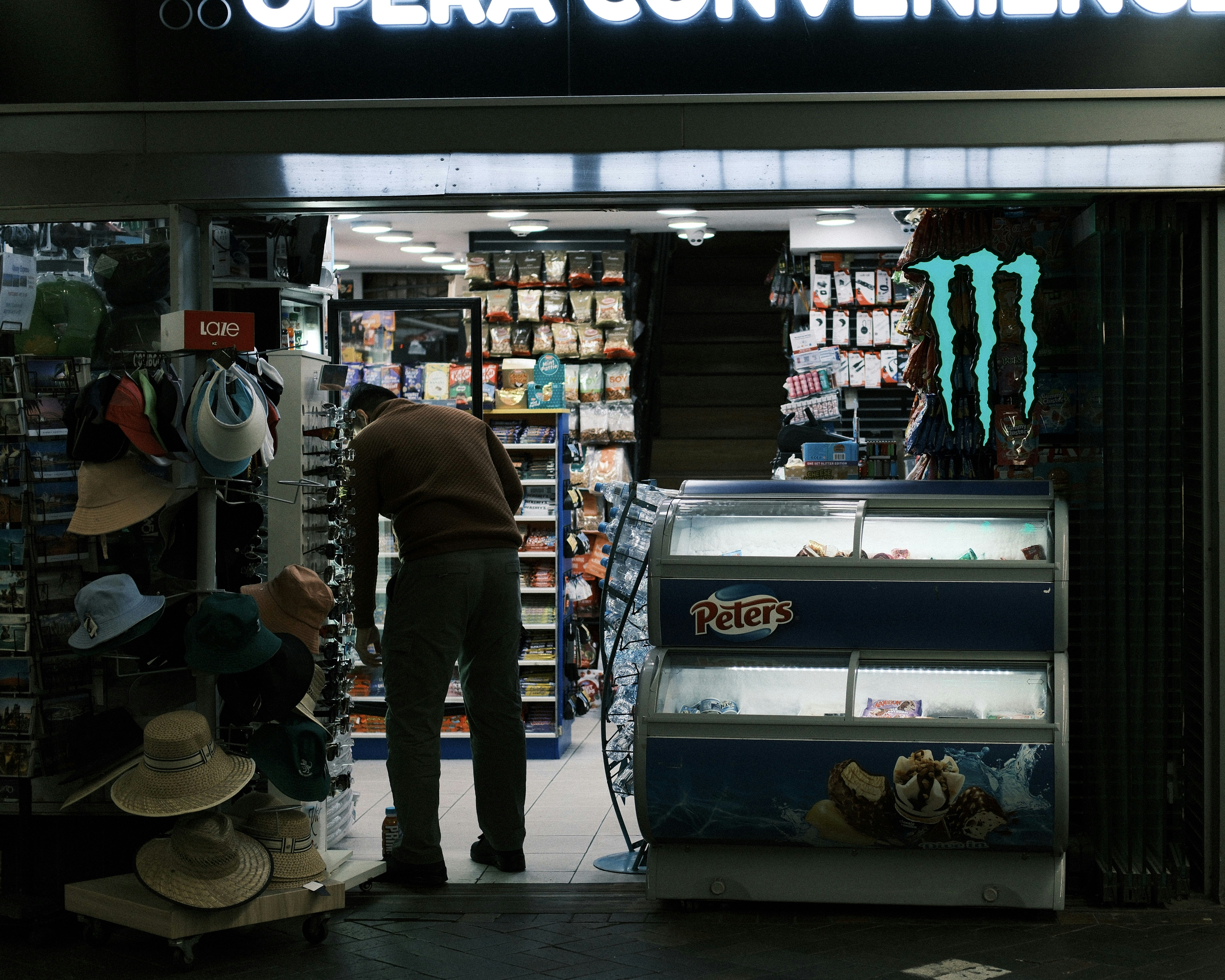 Upscale Oasis: A Humble Street Shop with a Monstrous Neon Sign