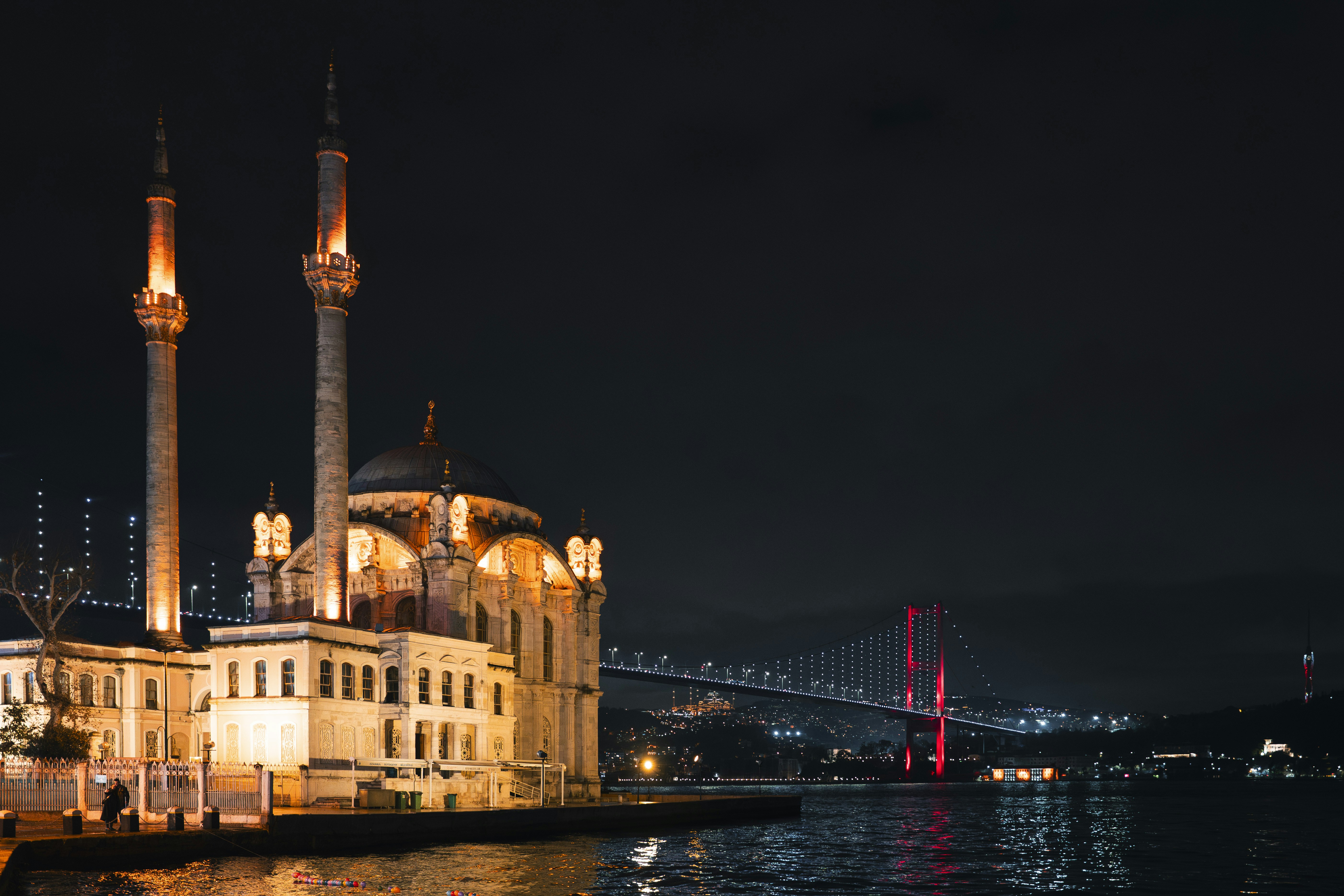 Moonlit Mosque and Night Bridge Over the Bosphorus