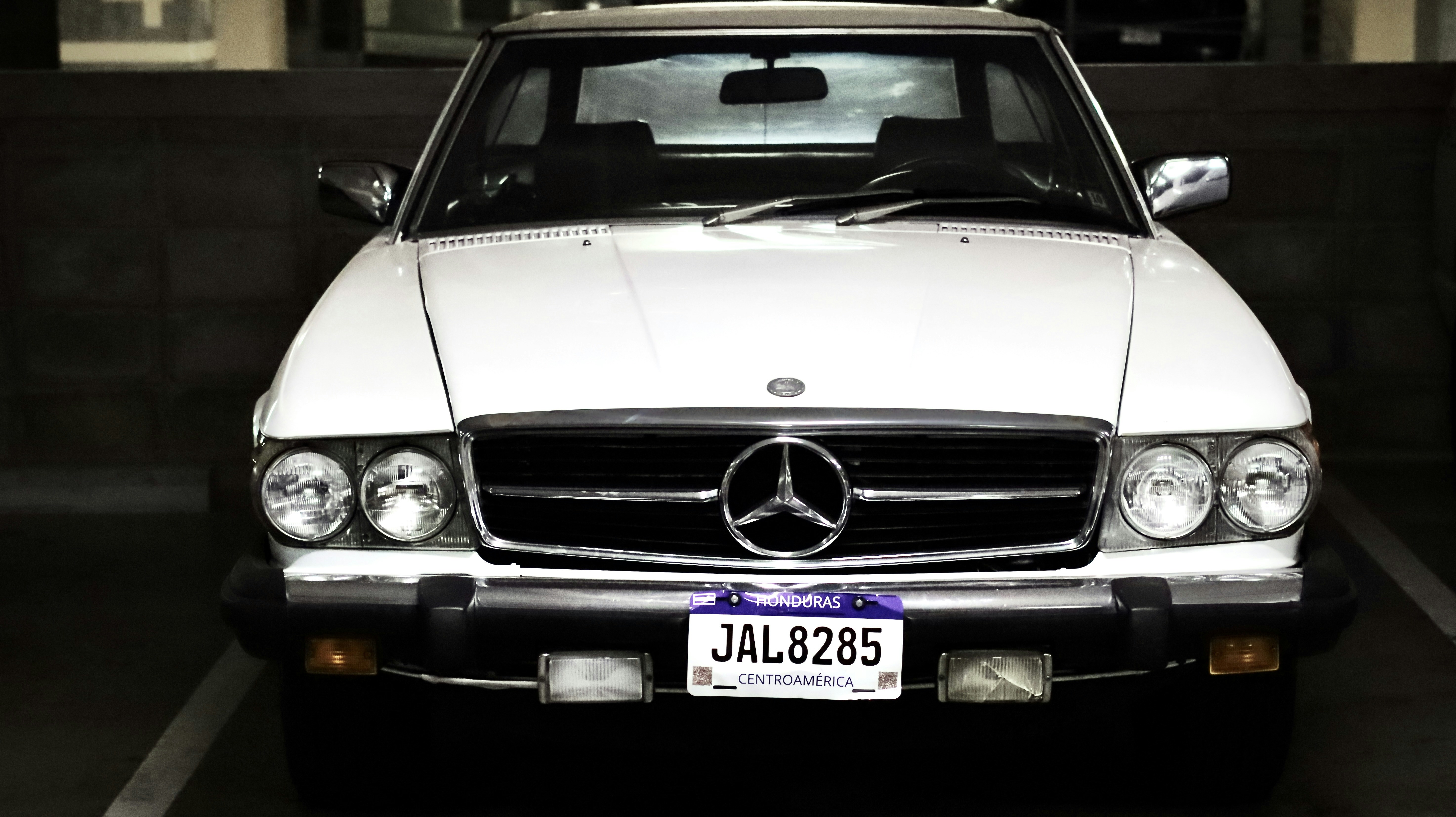 Front and Center: Classic Mercedes Grille Under Stadium Lighting