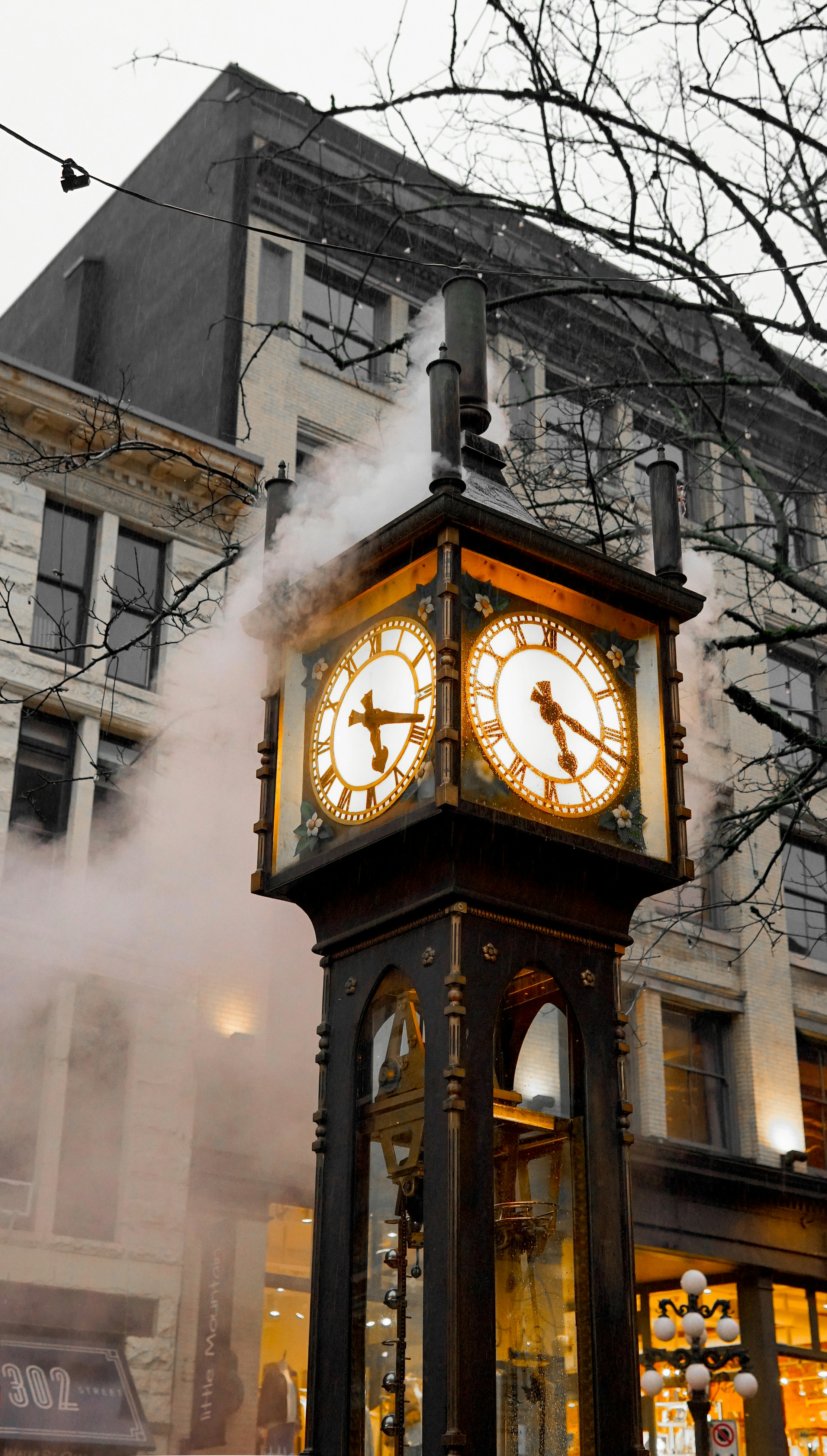Steam-Weighed Timekeeper: The Steam Clock in Morning Light