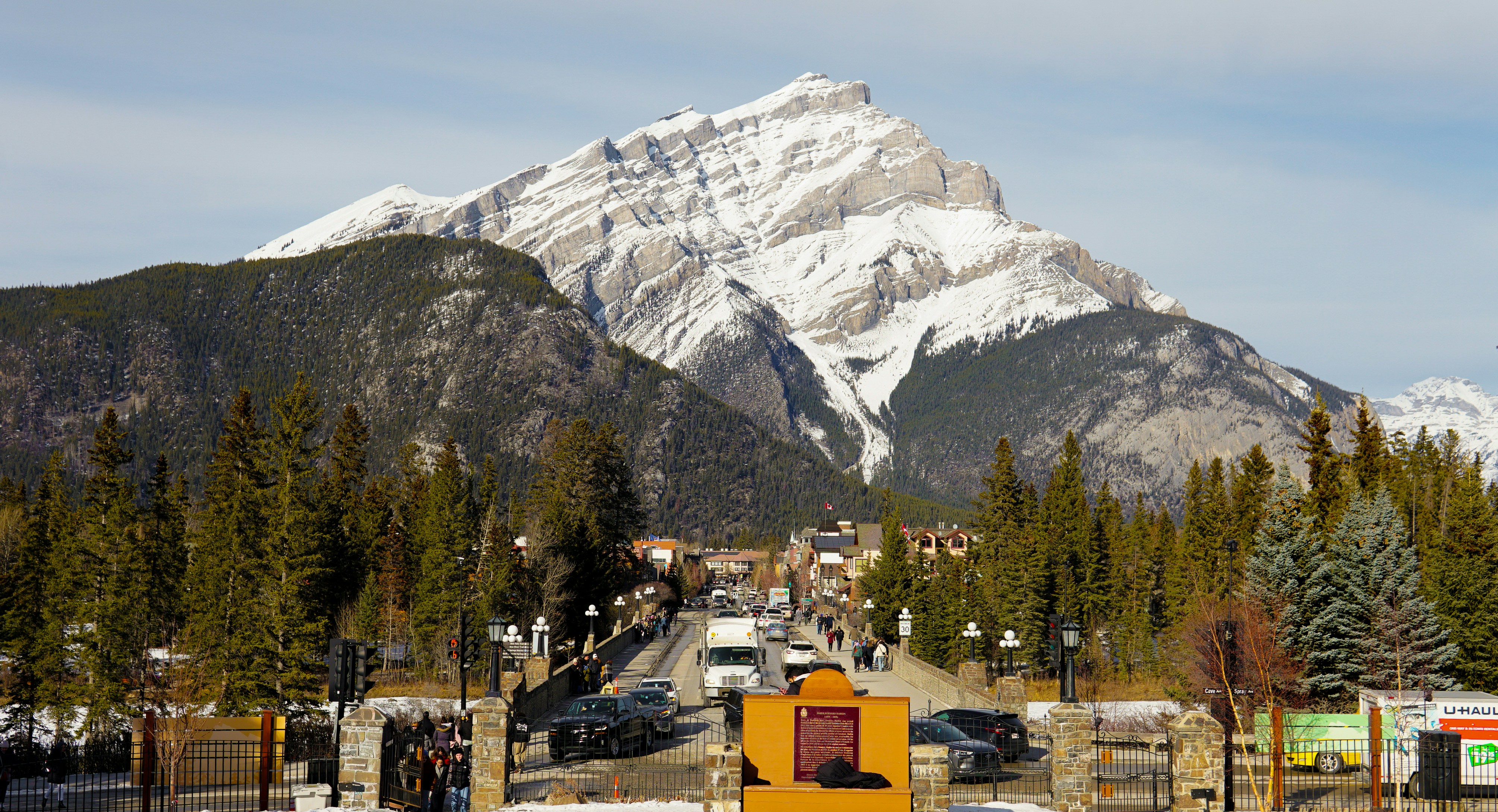 Snowcap Summit Over a Winter Townout