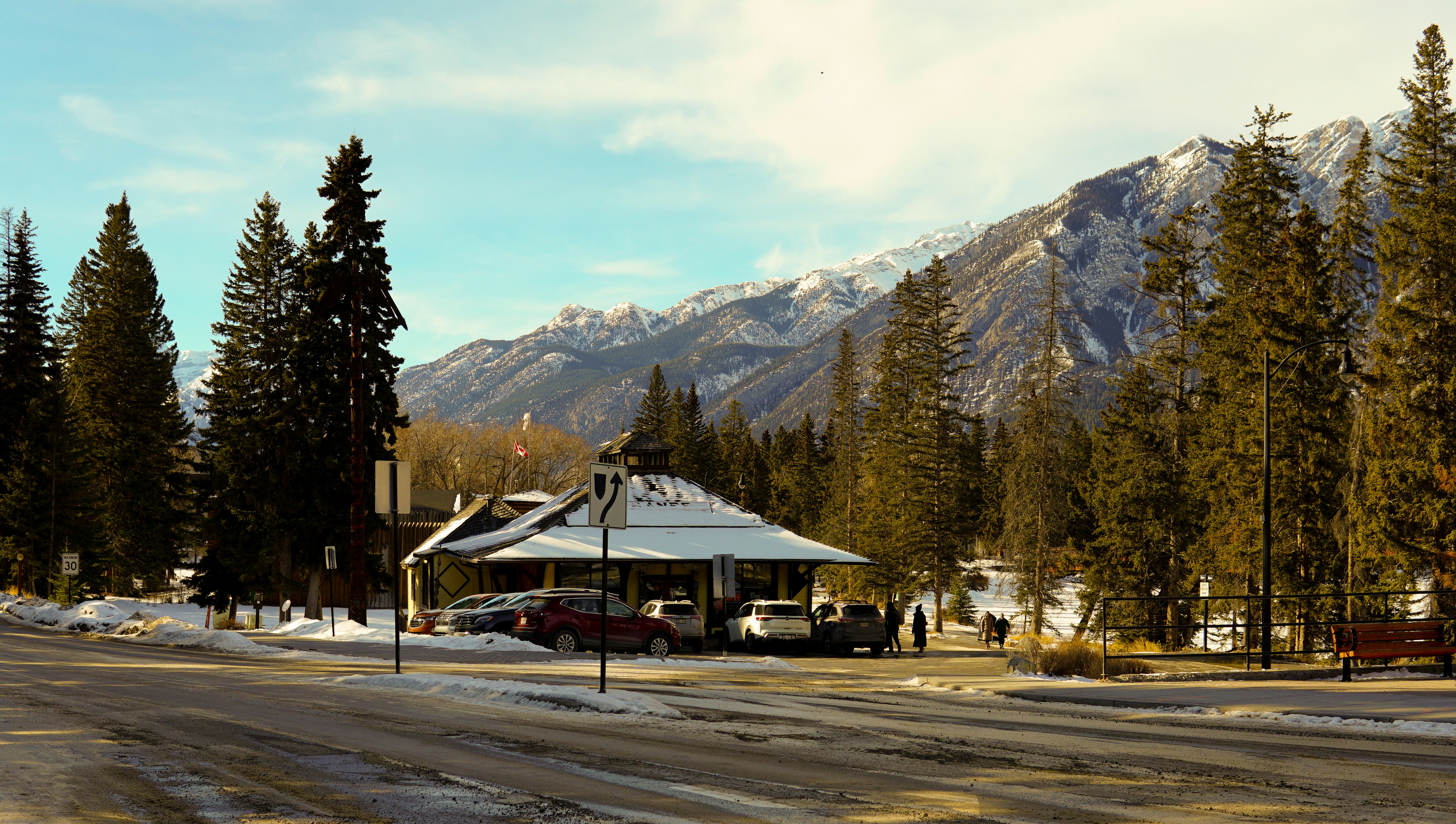 Snow-Trimmed Mountain Outpost at Dusk