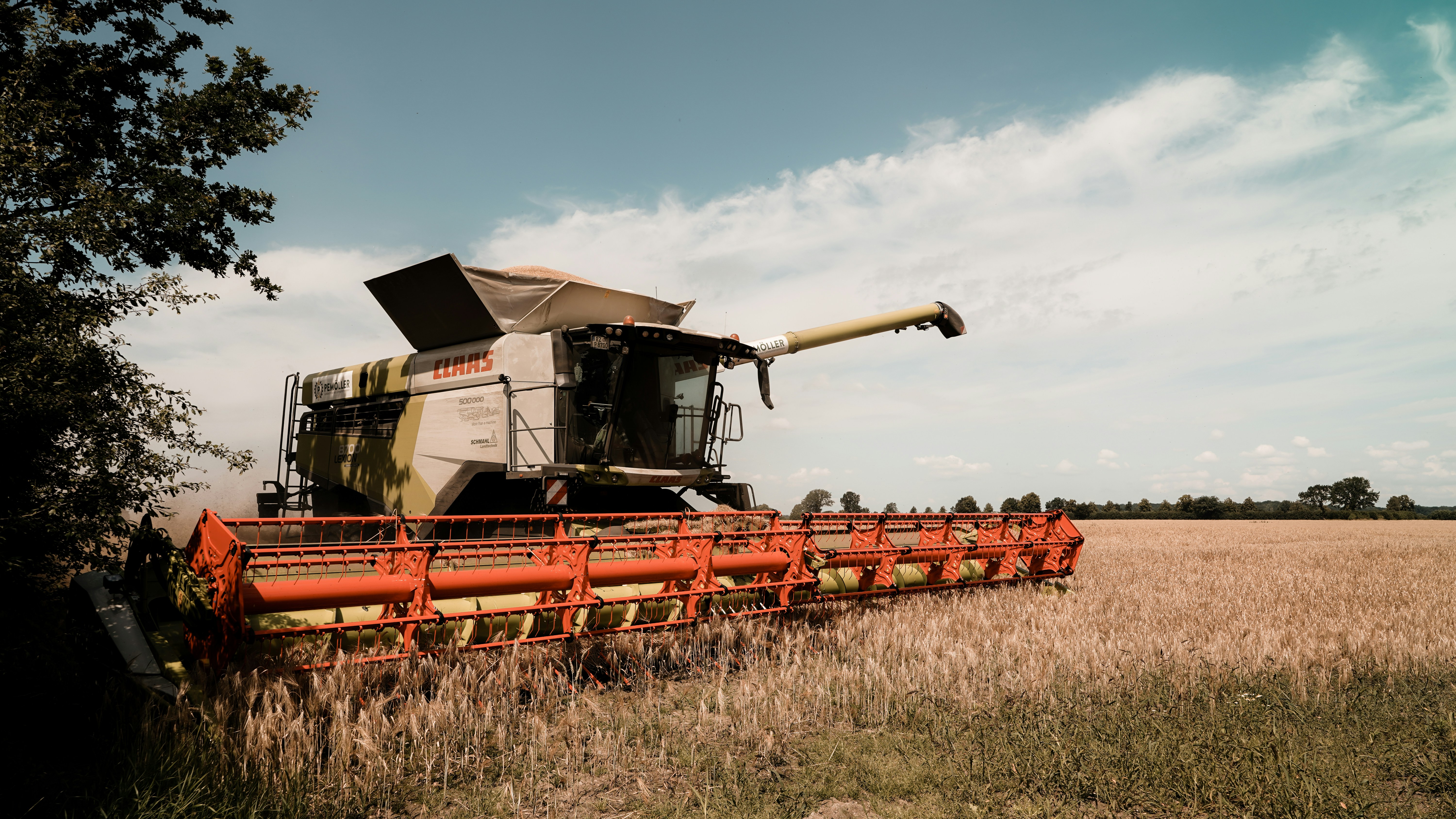 Golden Harvest in Motion: A Wheat Cutter Reaches Across the Field