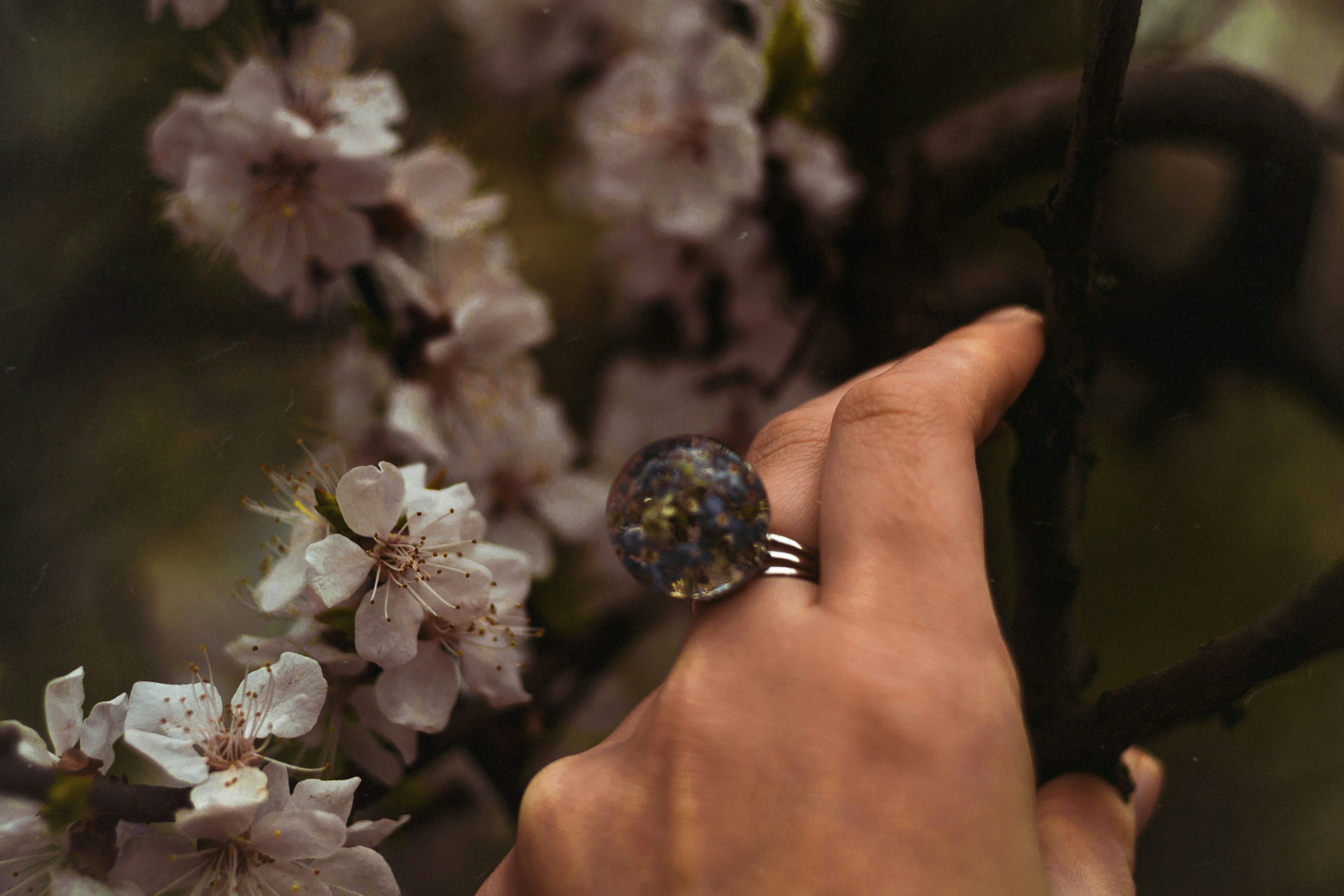 A Glimmering Ring Held Amid Blossoms