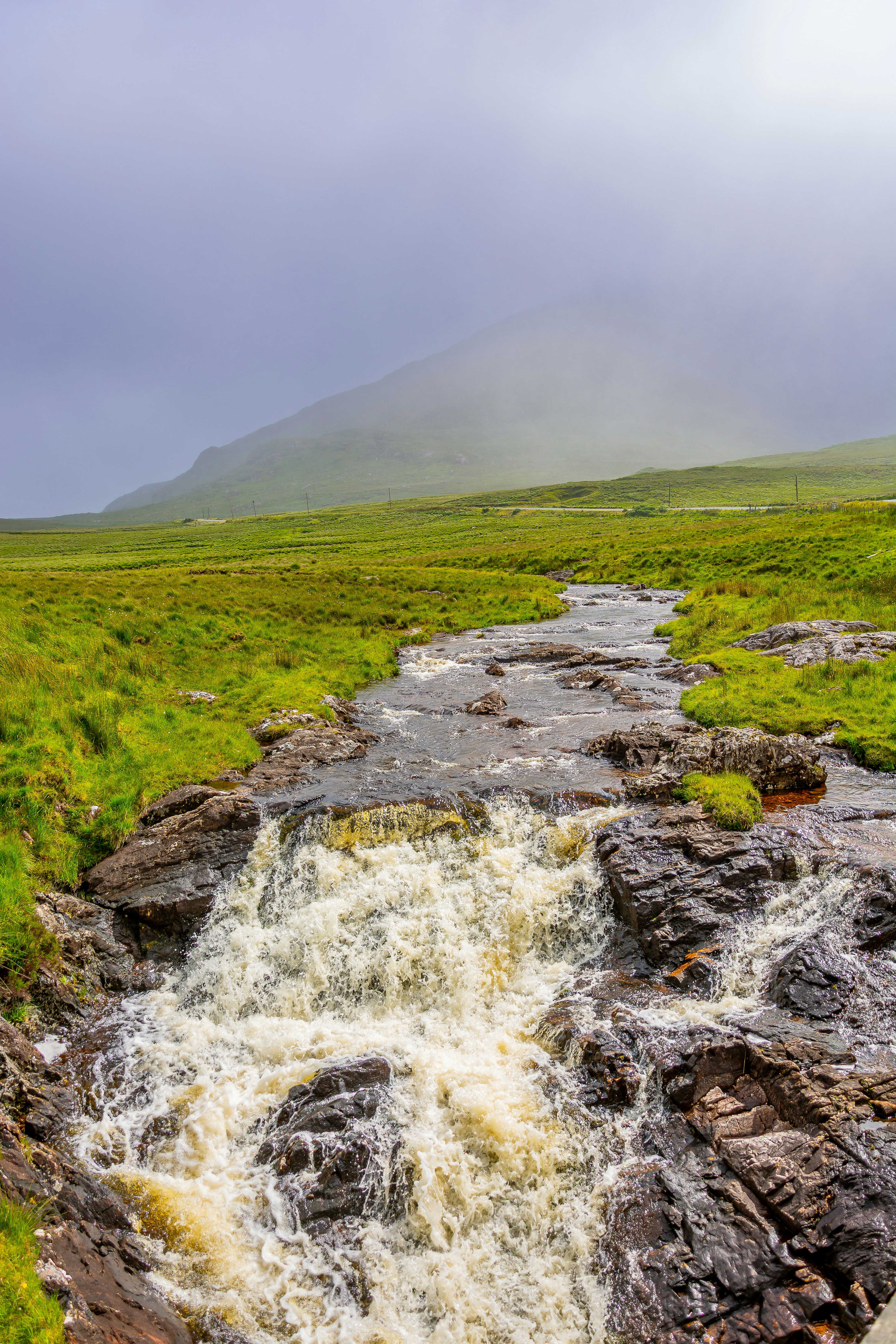 Mist-veiled Highlands and a Cascading Stream