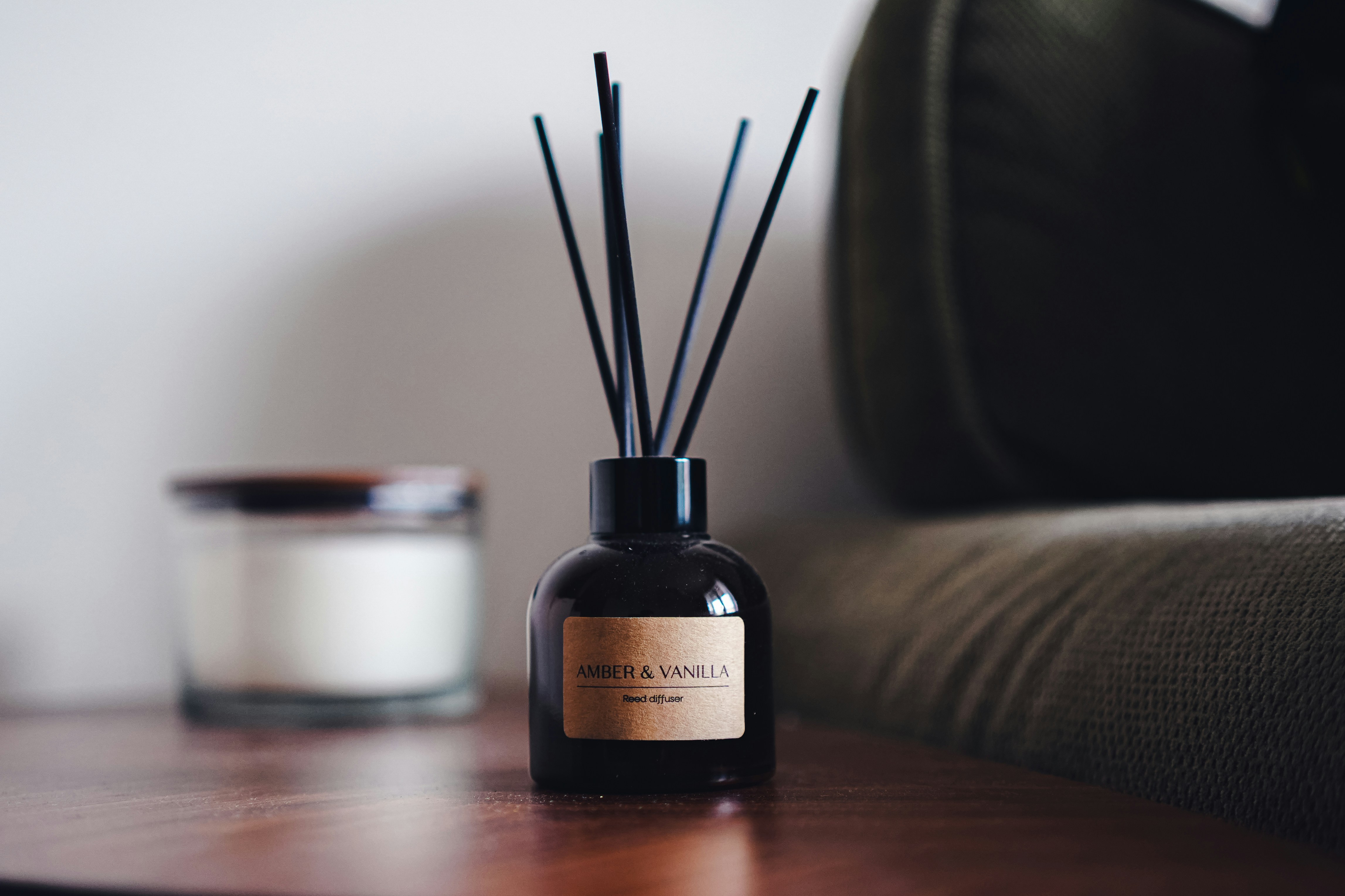 Aromatic Stillness: The Reeds of Quiet on a Wooden Surface