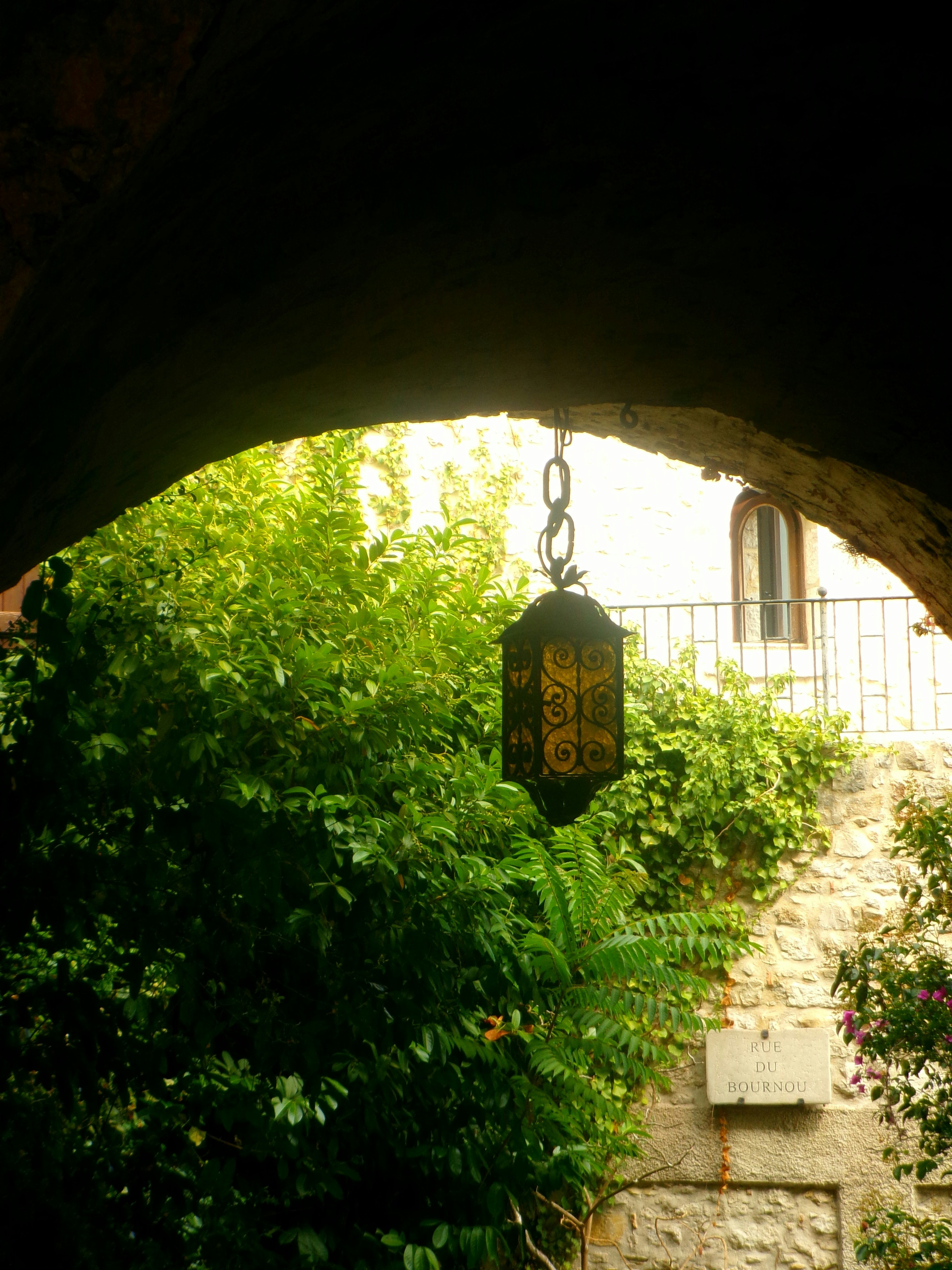 Lantern Amid Greenery: A Quiet Archway Scene
