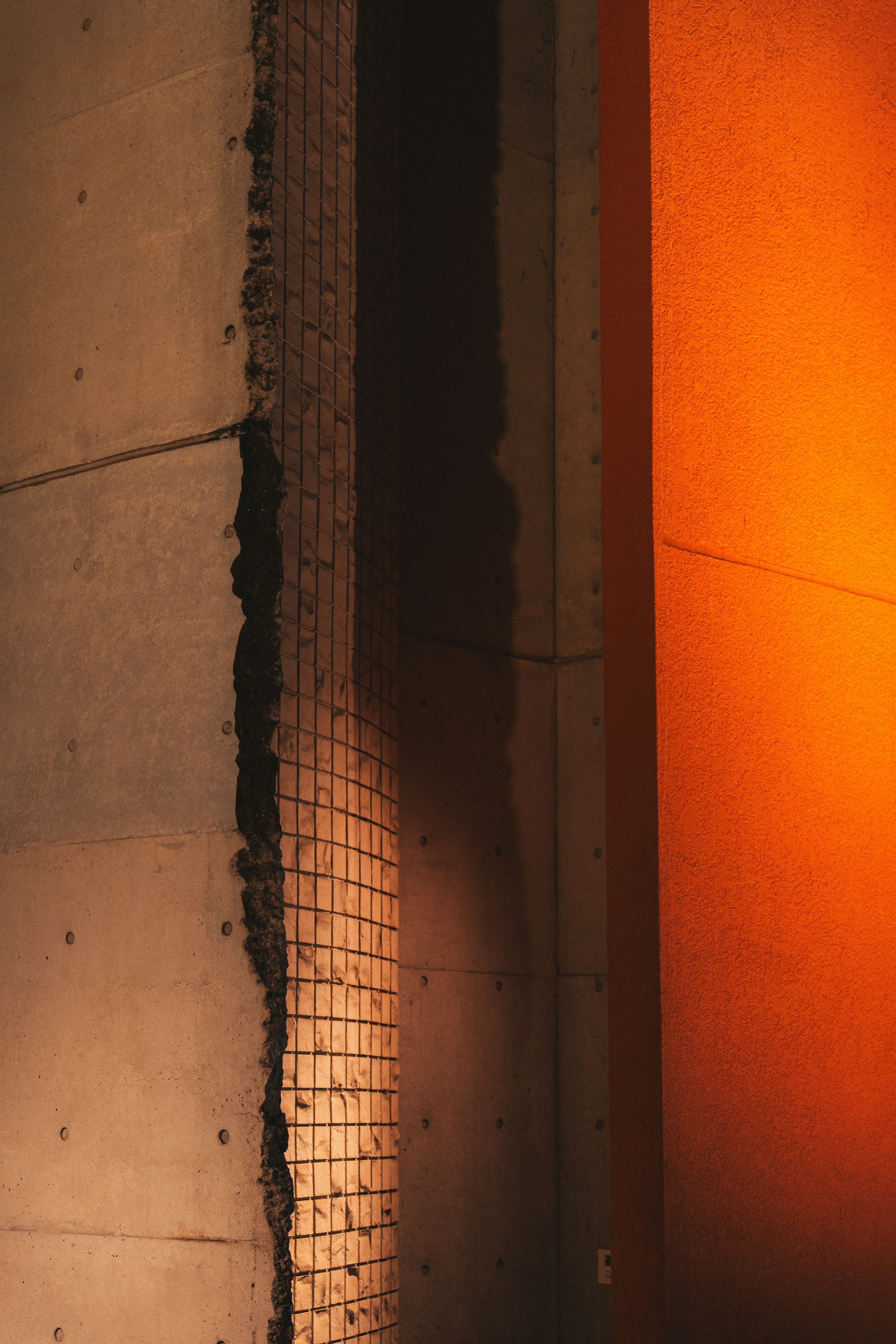 Crimson Axis: Nightlight Between Concrete and Tile