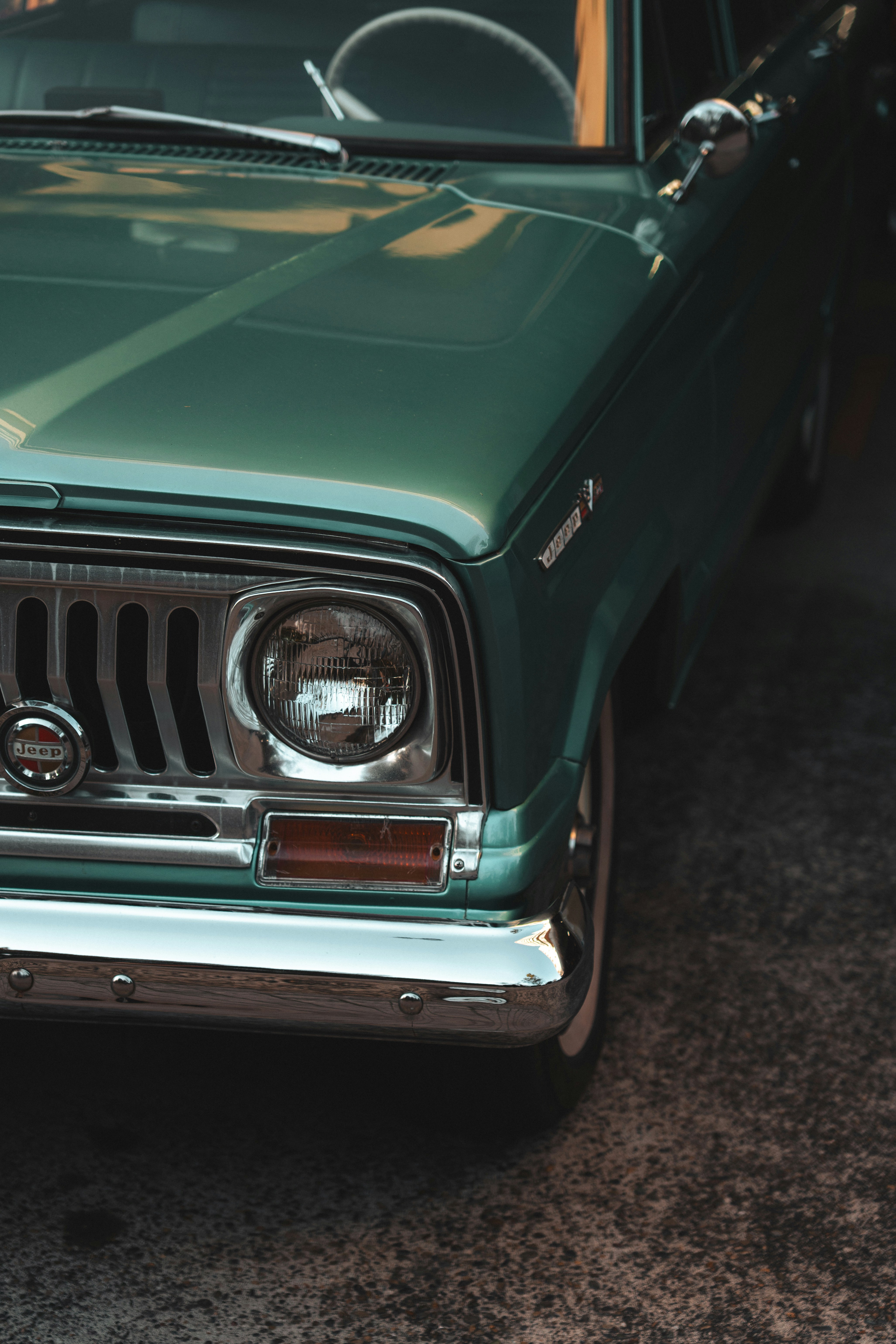 Mint-green Jeep Front Quarter: A Vintage Presence